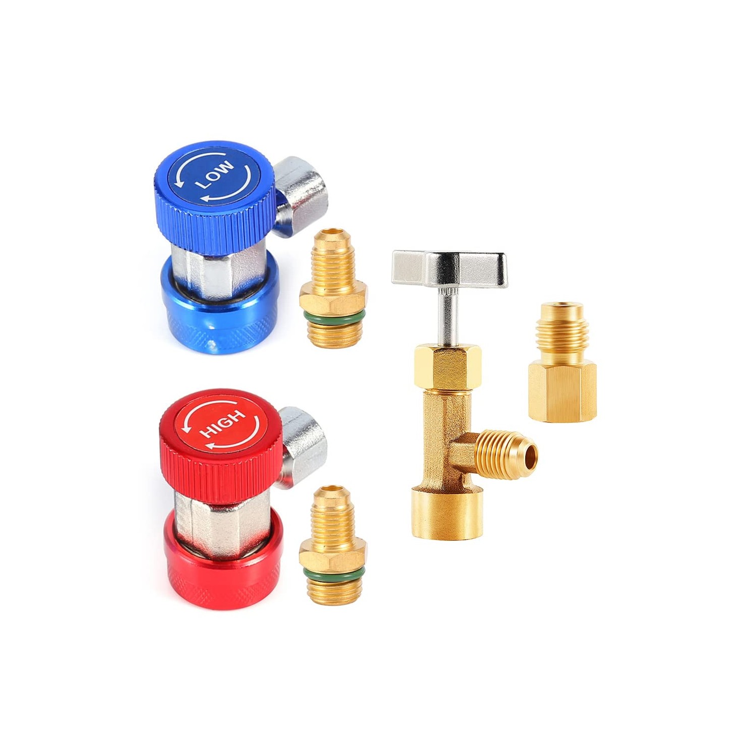 Uenede R134a Quick Coupler Adapter and Can Tap Valve Kit, 1/4" Flare ...
