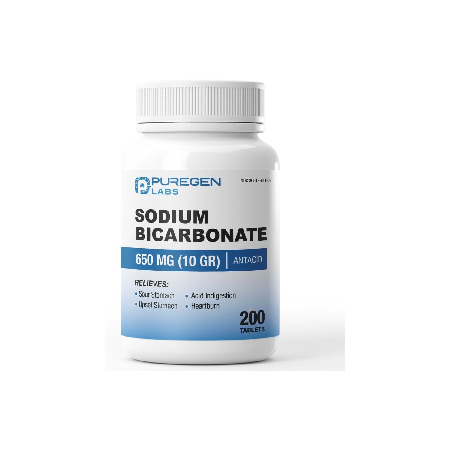 Puregen Labs Sodium Bicarbonate Tablets 650mg (10 Grains) - 200 Count ...