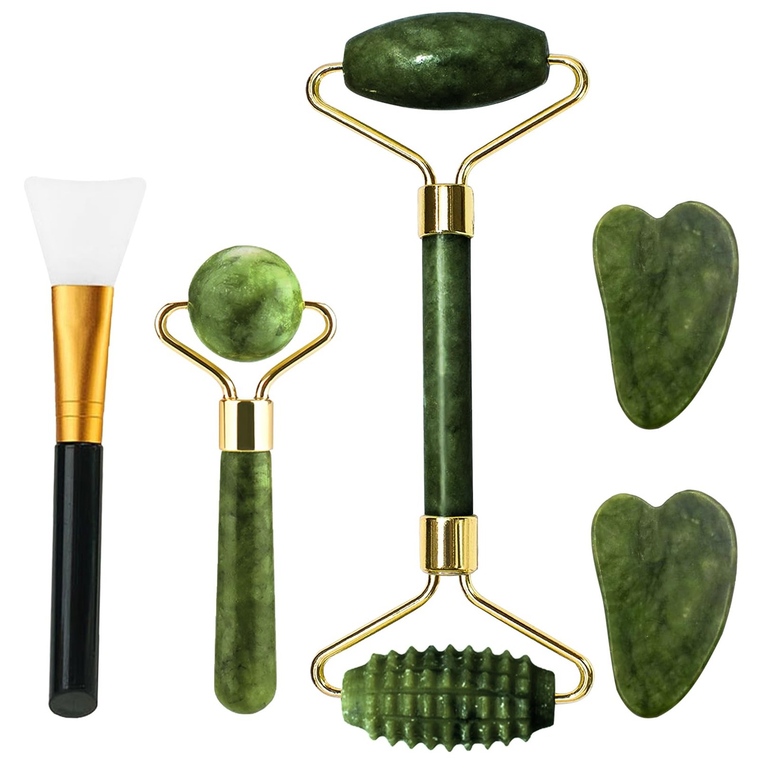 Gua Sha Stone & Face Roller Set Natural Jade Roller & Rose Quartz ...