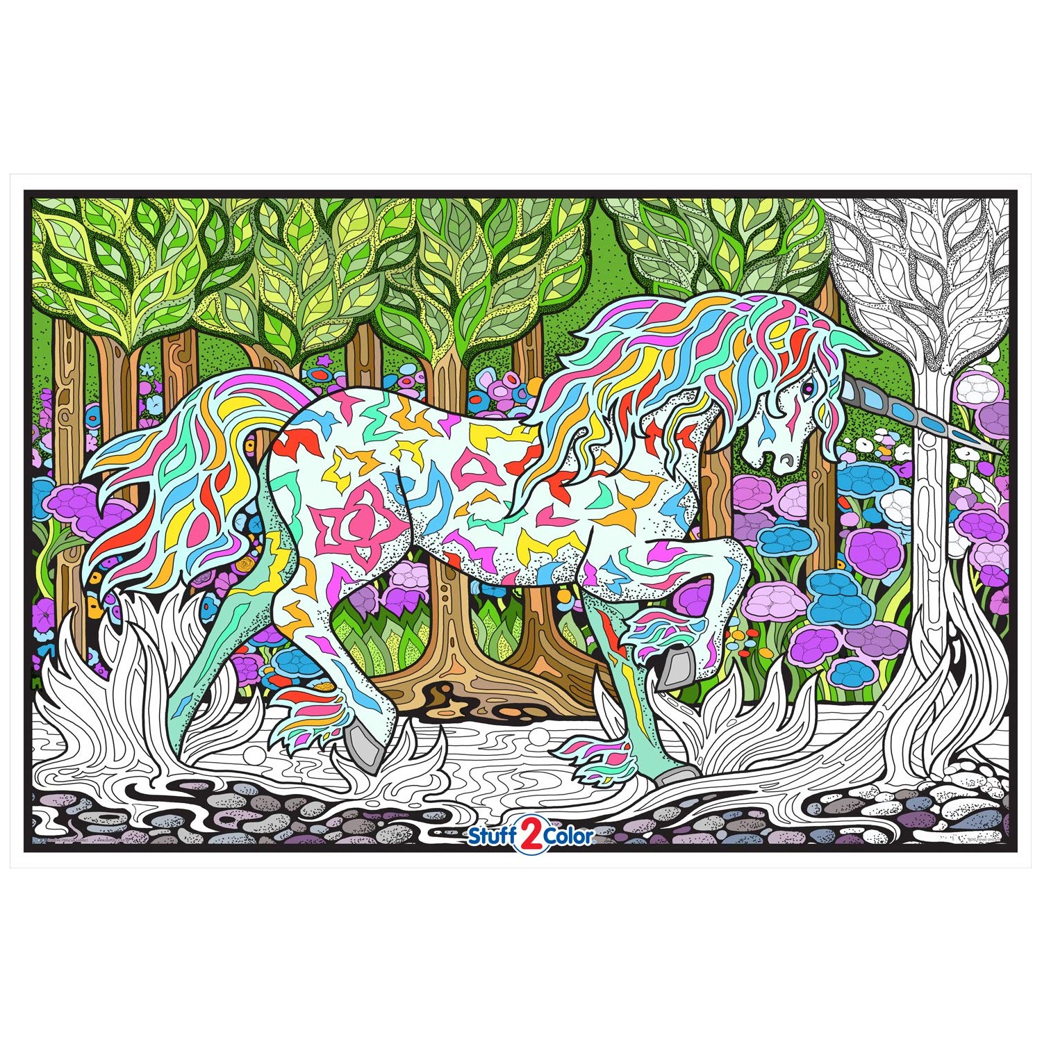 Stuff2Color Forest Unicorn - 22x32.5 Giant Line Art Coloring Poster ...