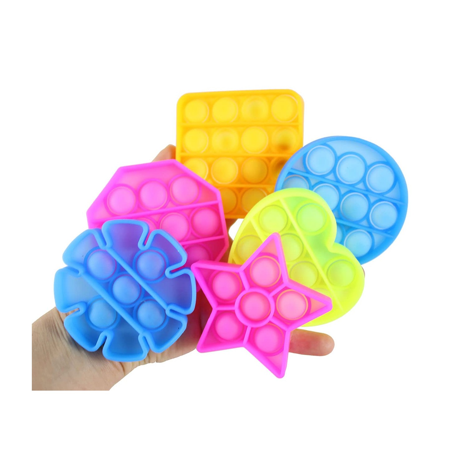6 Mini 3" Geometric Shapes Bubble Pop Fidget Toy on Clip - Silicone ...