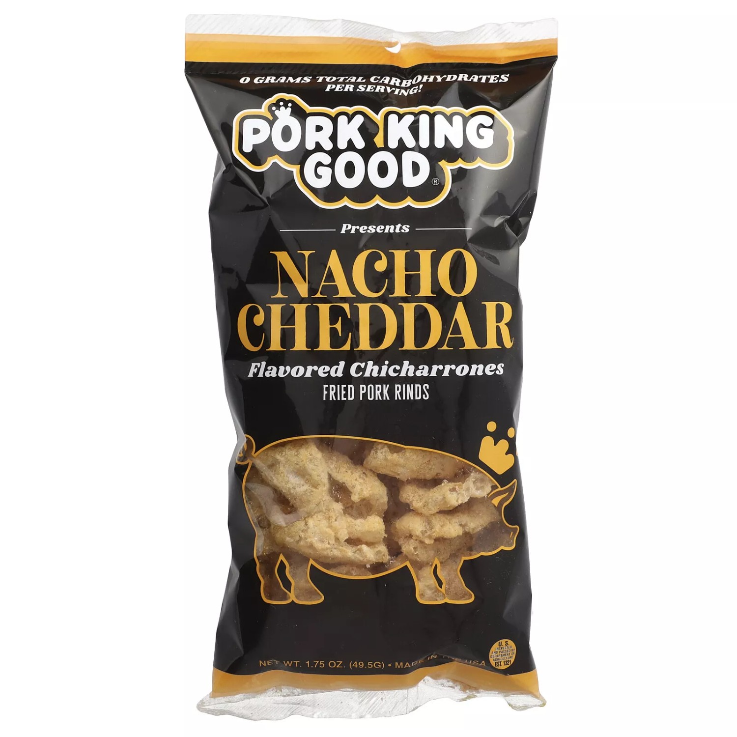 Pork King Good Flavored Chicharrones, Nacho Cheddar, 1.75 oz (49.5 g ...
