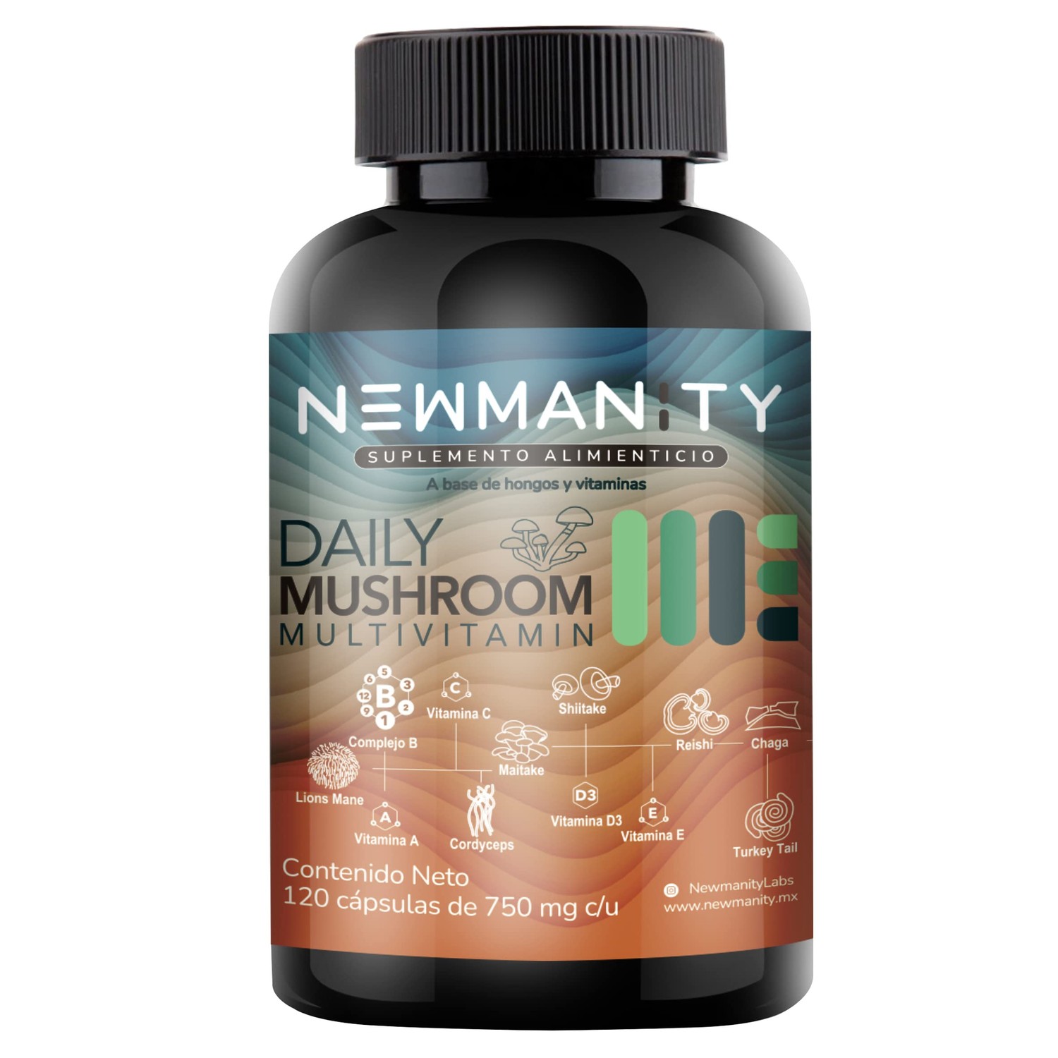 DAILY MUSHROOM MULTIVITAMIN. 120 cápsulas veganas. Lions Mane, Turkey ...