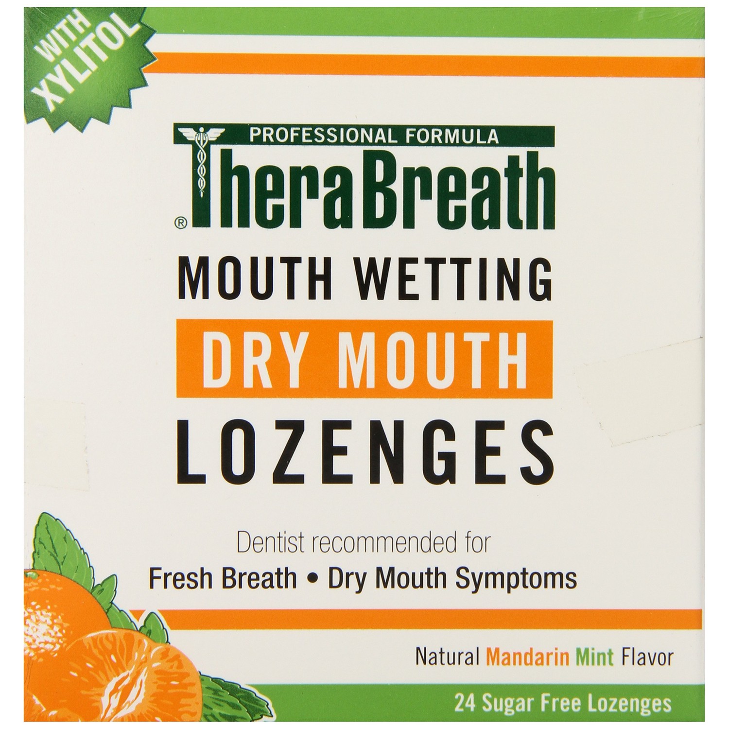 TheraBreath Mouth Wetting Dry Mouth Lozenges, Mandarin Mint, 24 Count ...