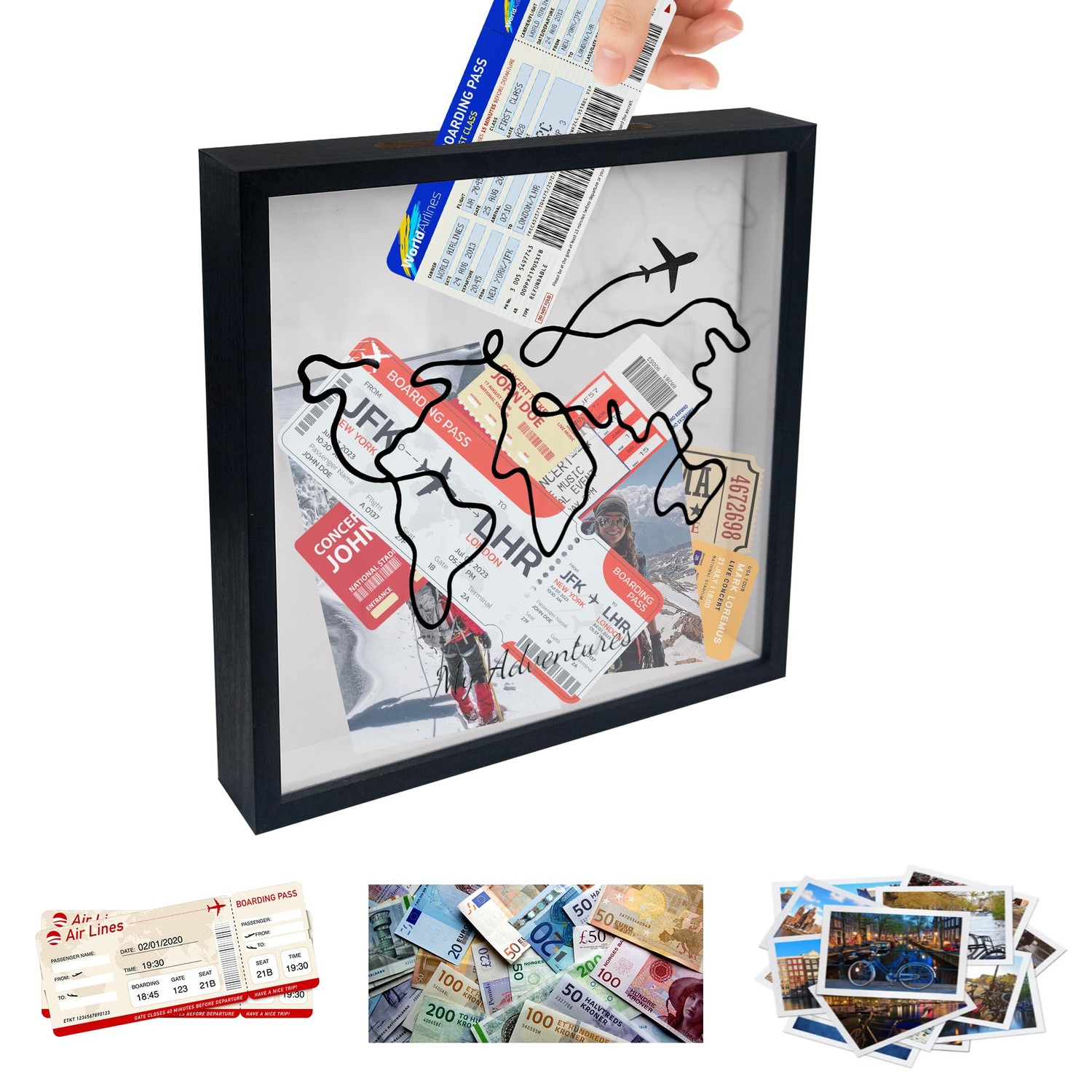 FramePro 11x11 Large Travel Adventure Archive Box Frame, World Map ...
