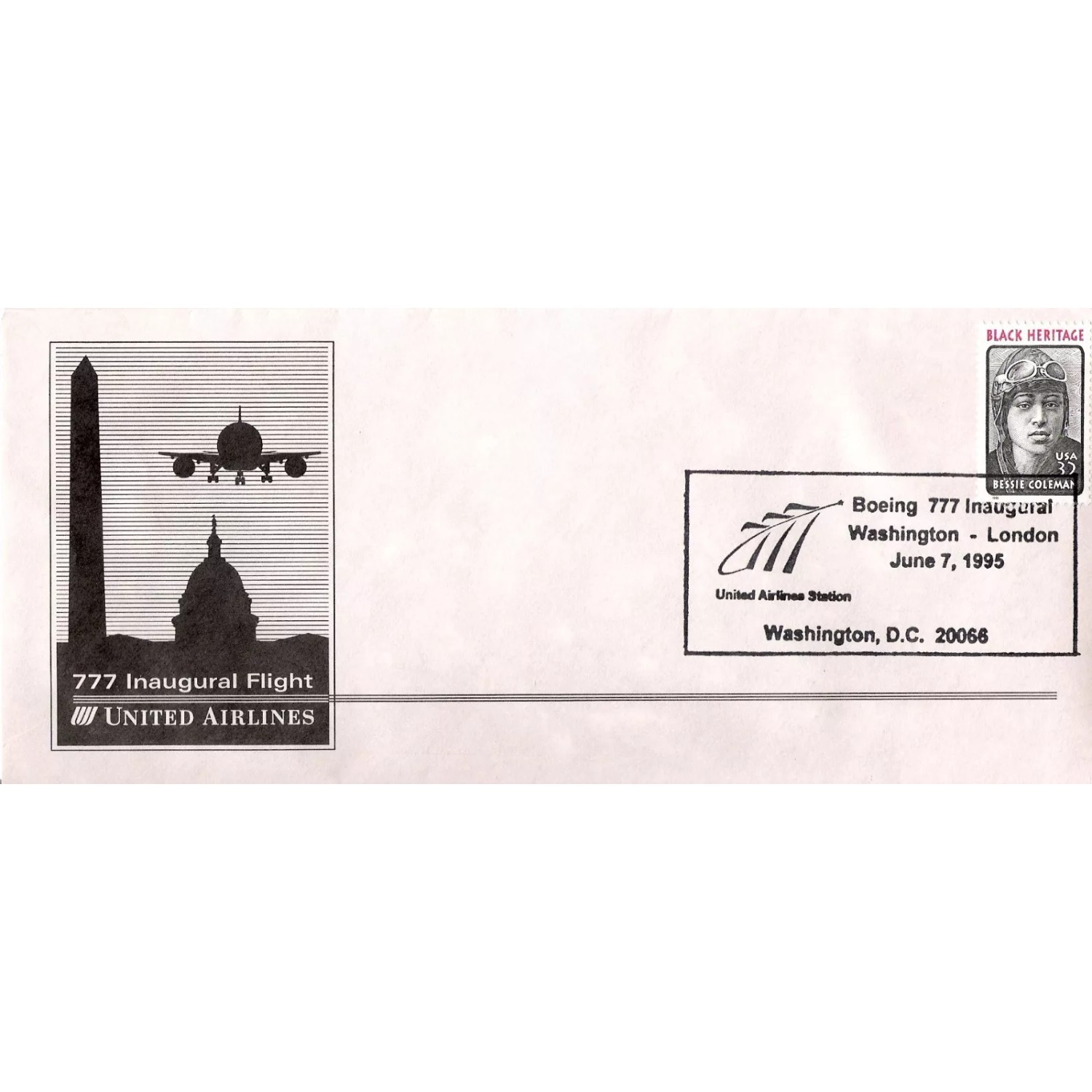 United Airlines B-777 Inaugural - Bessie Coleman commemorative envelope ...