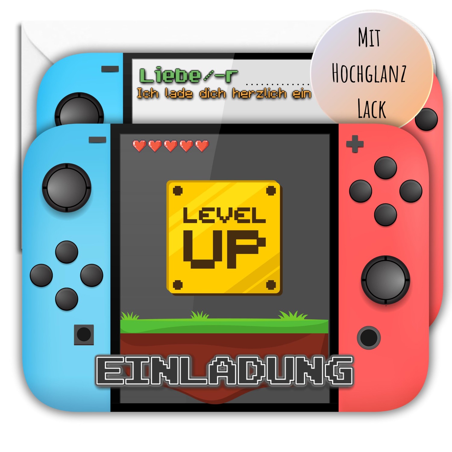 12 x Invitation Cards + Envelopes with LVLUP Video Game Gamer Design in ...