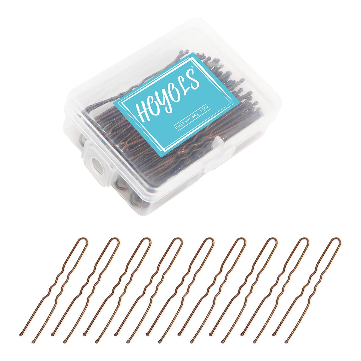 Hoyols U Shaped Hair Pins Brown, Metal Curved Curly Waved Bun Clips ...