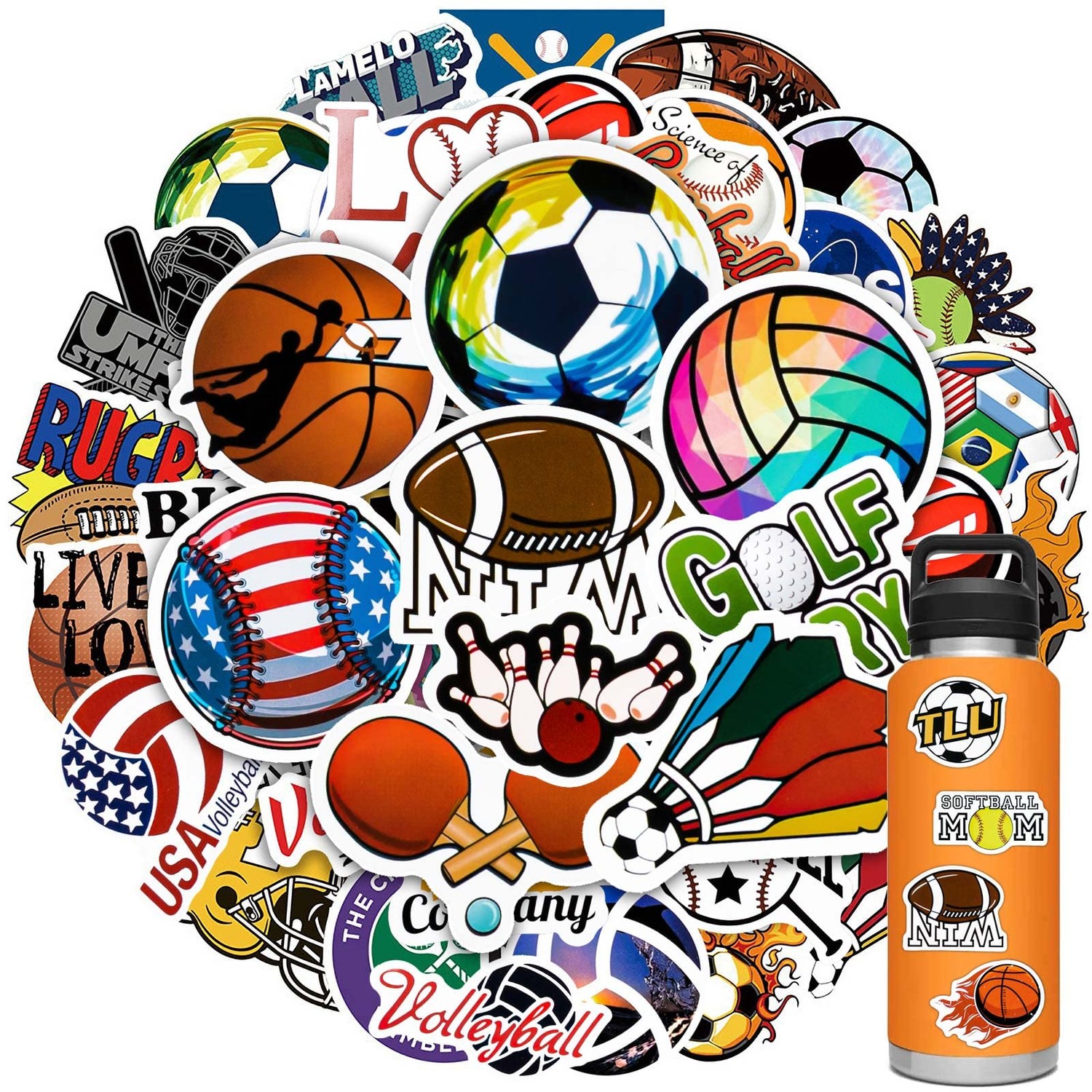 100 calcomanías deportivas, varias calcomanías mixtas de pelotas ...