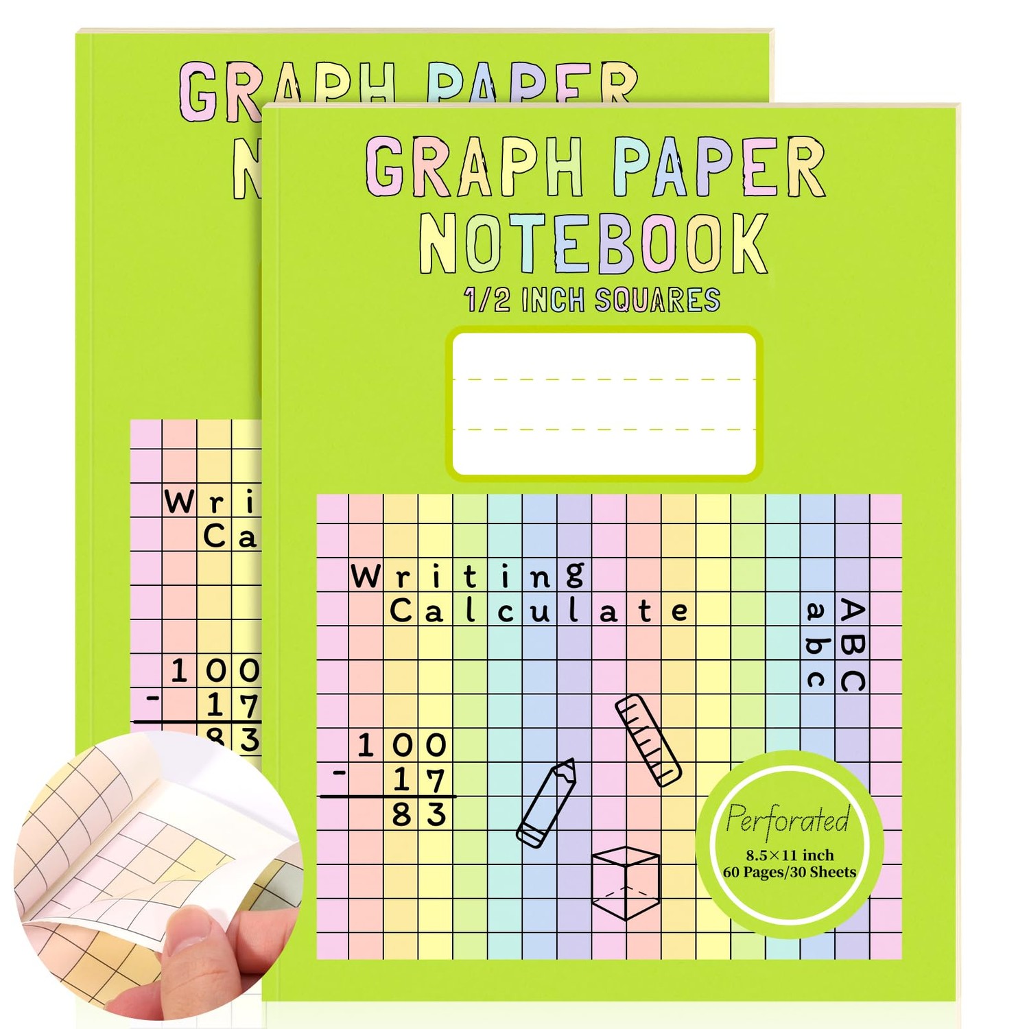 2 Pack 8.5×11 Colored Graph Paper Pad Math Notebook Graph Paper 1/2 ...
