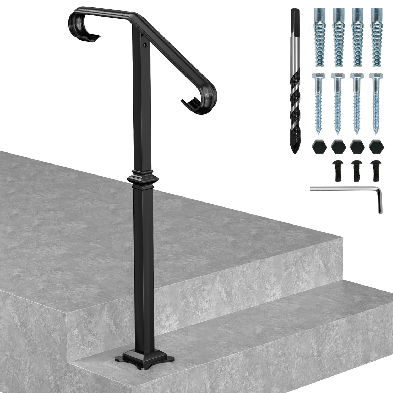 Aatrixkit Single Post Wrought Iron Handrail Stair Railing Handrails for ...