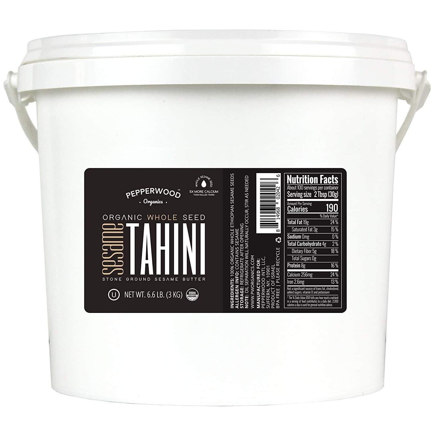 Organic Whole Sesame Tahini Paste - Bulk 6.6lb Bucket - Unhulled ...