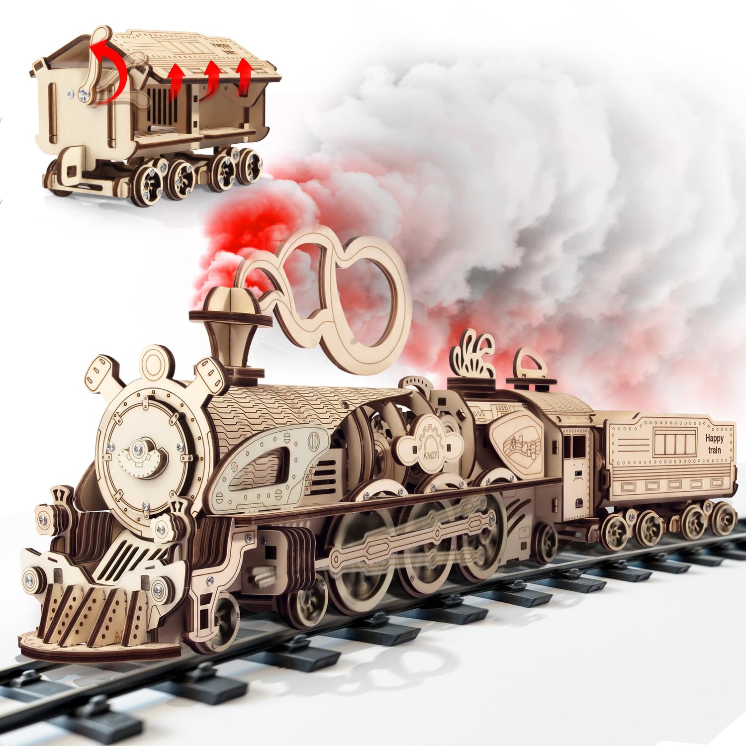 Fuiltee 3D Wooden Puzzles for Adults, DIY Mechanical Train Model Kit ...