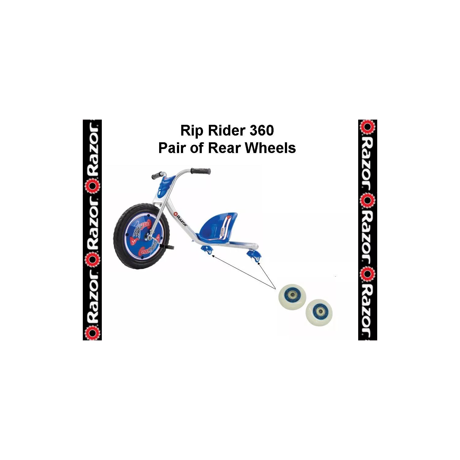 Razor Rip Rider Rear Wheels - 2 pack "BLACK HUBS" W/WRENCH - ibspot.com