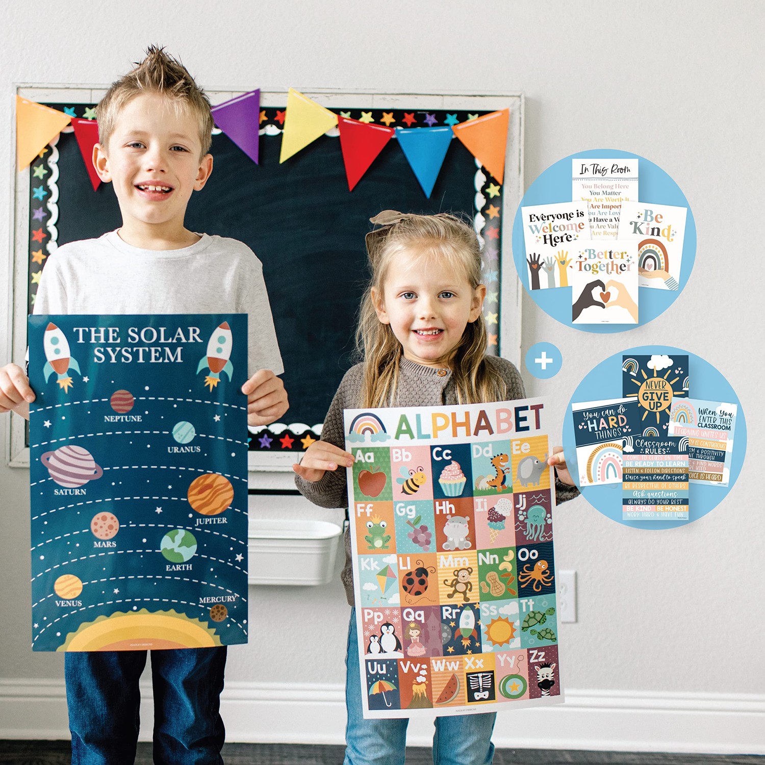 4 Boho Rainbow Pre K Learning Posters For Toddlers 1-3 - ABC Posters, 6 ...