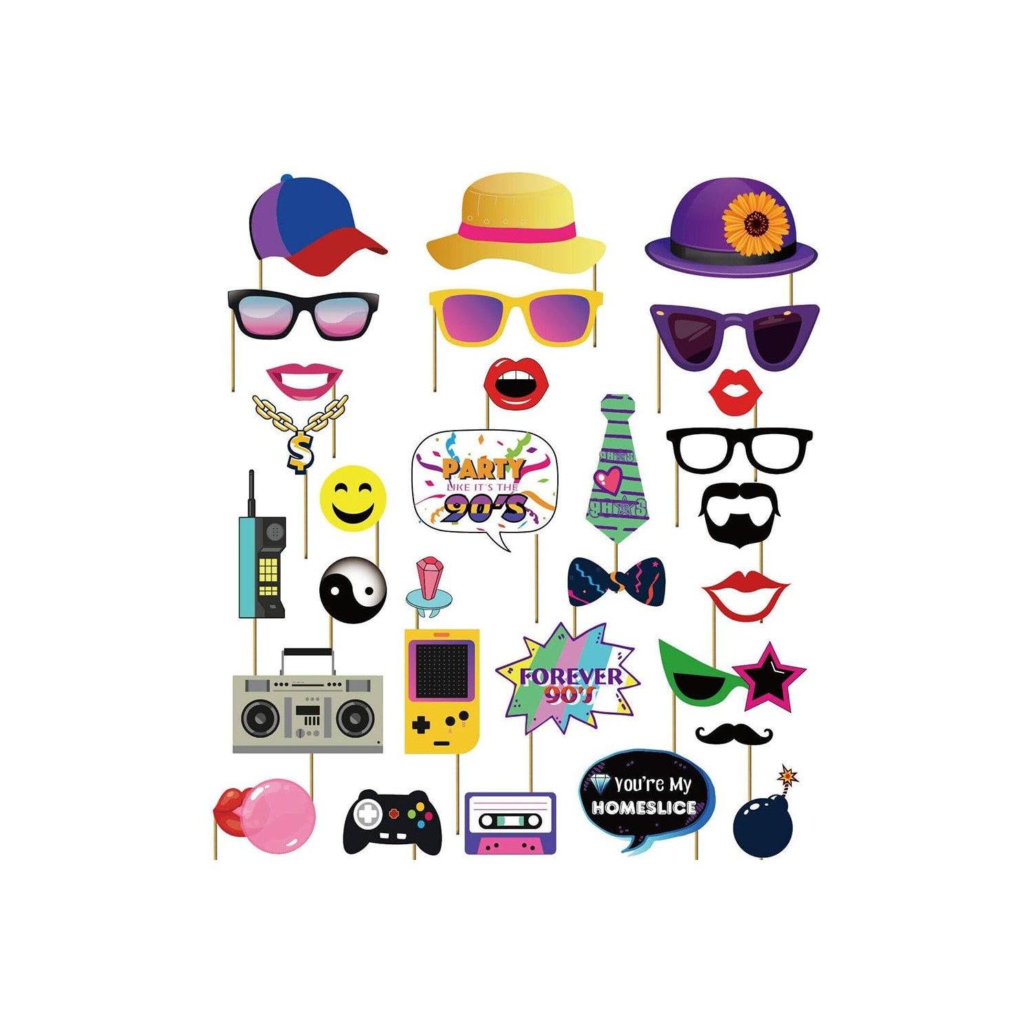 ZOOMPIL Pack of 30 90s Photo Booth Props, 90s Decoration Party Photo ...