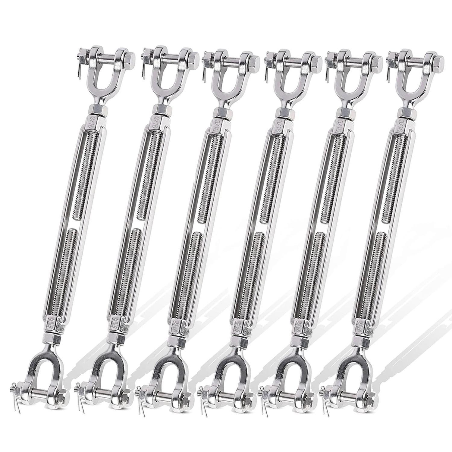6 Pack Turnbuckle 3/16(M5) 304 Stainless Steel Turnbuckles, 660 lbs ...