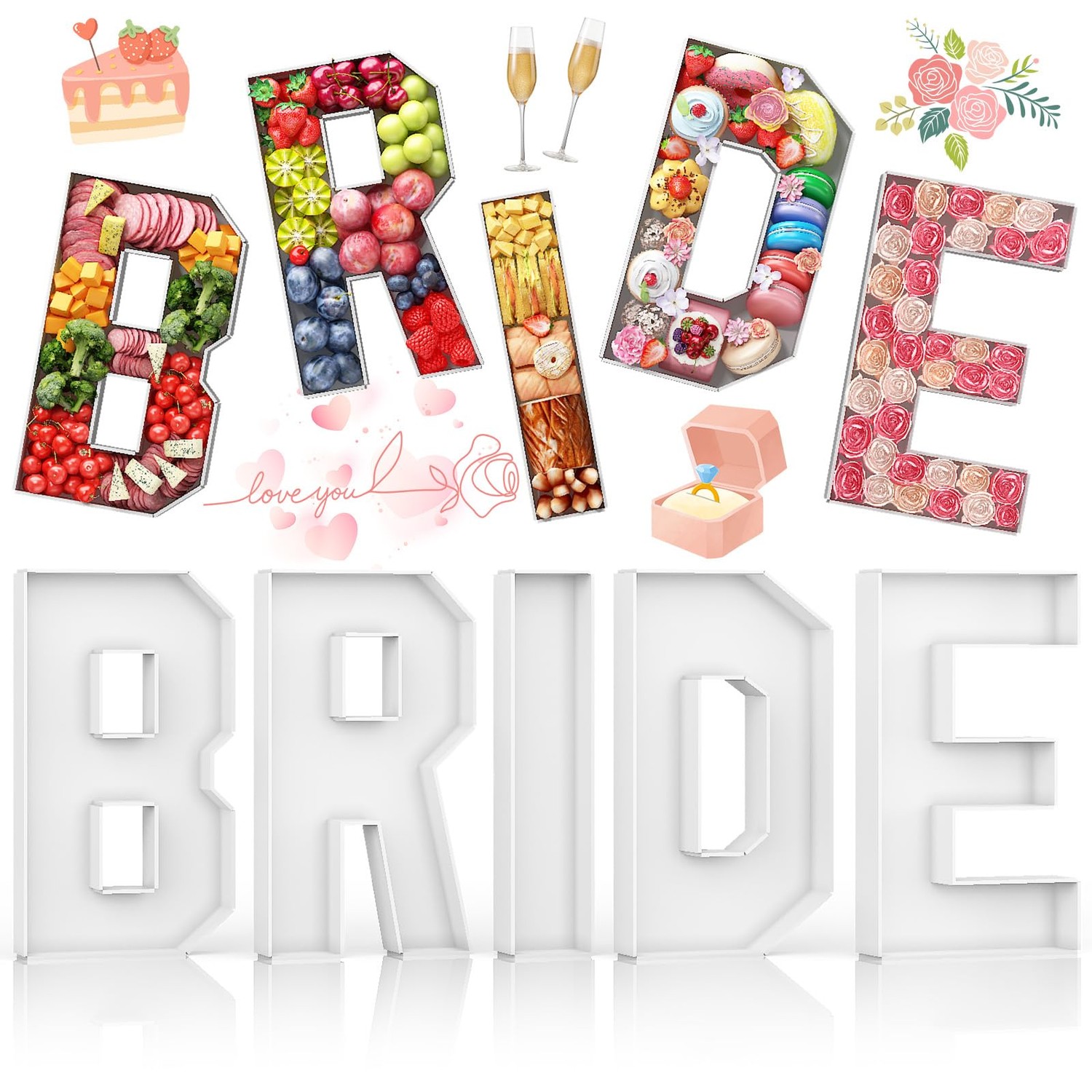 BRIDE Cardboard Letters for Charcuterie Fillable, 13.7 Inch Charcuterie ...