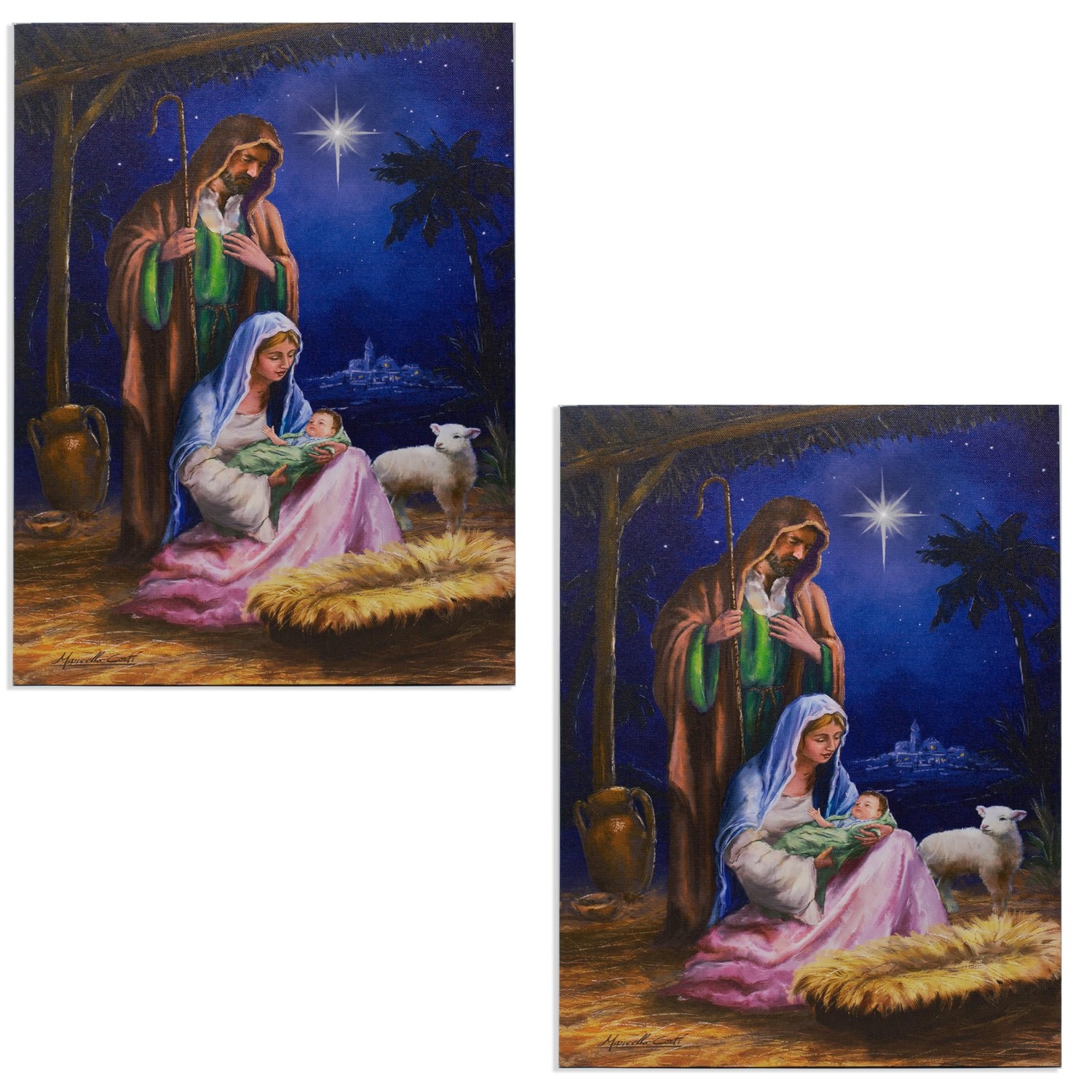 Nativity Lighted Canvas Wall Art - Set of 2 Light Up Holy Family ...