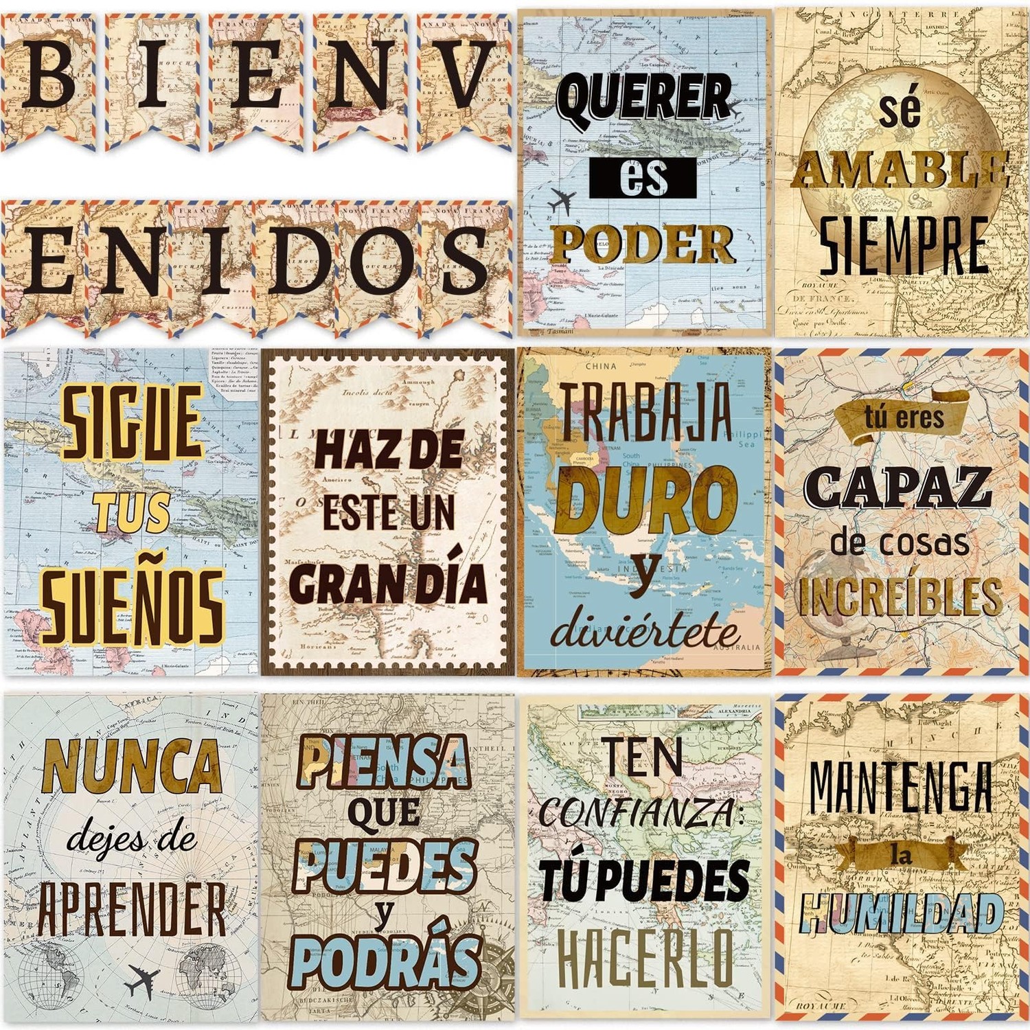 gisgfim 21Pcs Back to School Spanish Classroom Posters Map Travel ...