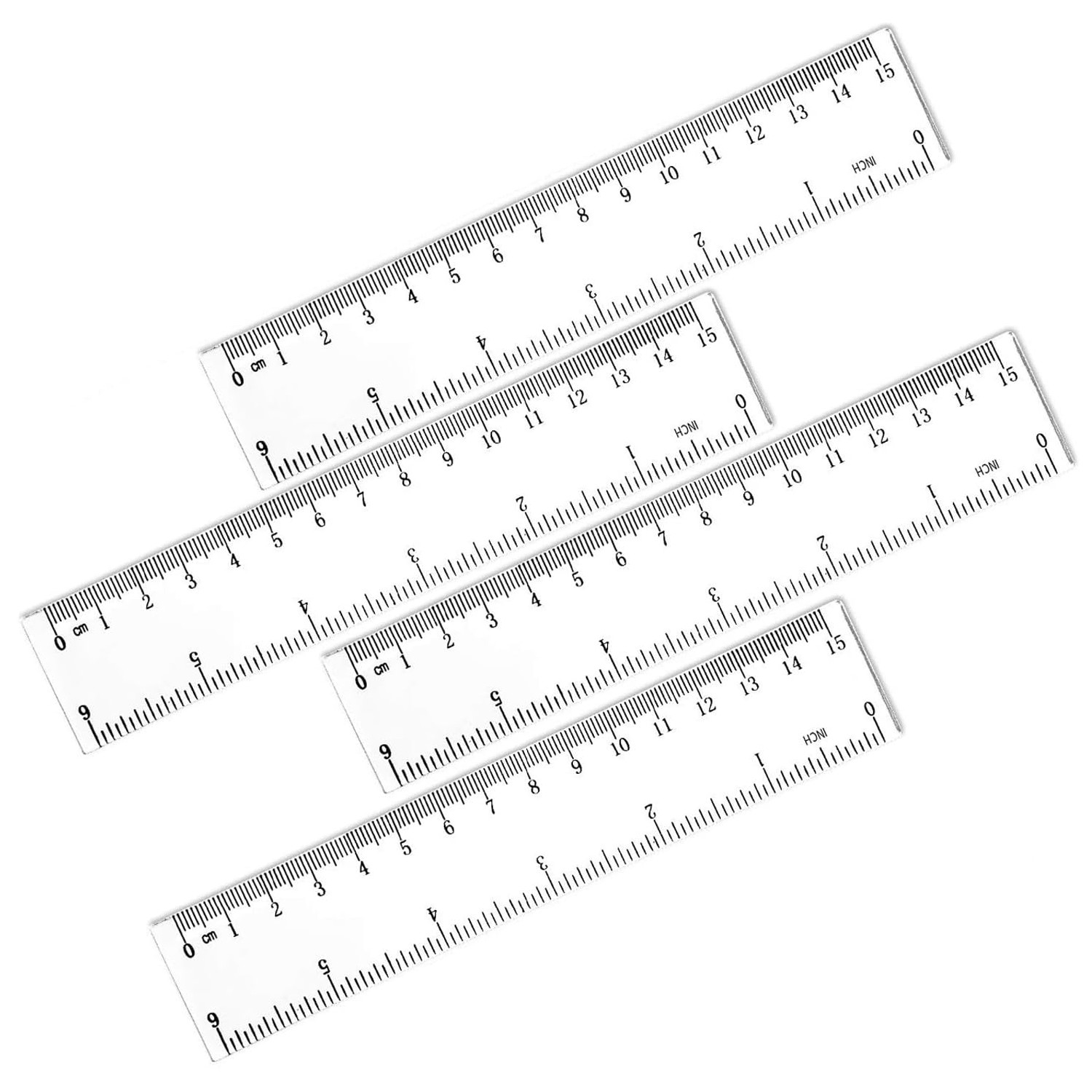 Pack of 4 Plastic Rulers 15 cm Transparent Precision Ruler with Metric ...