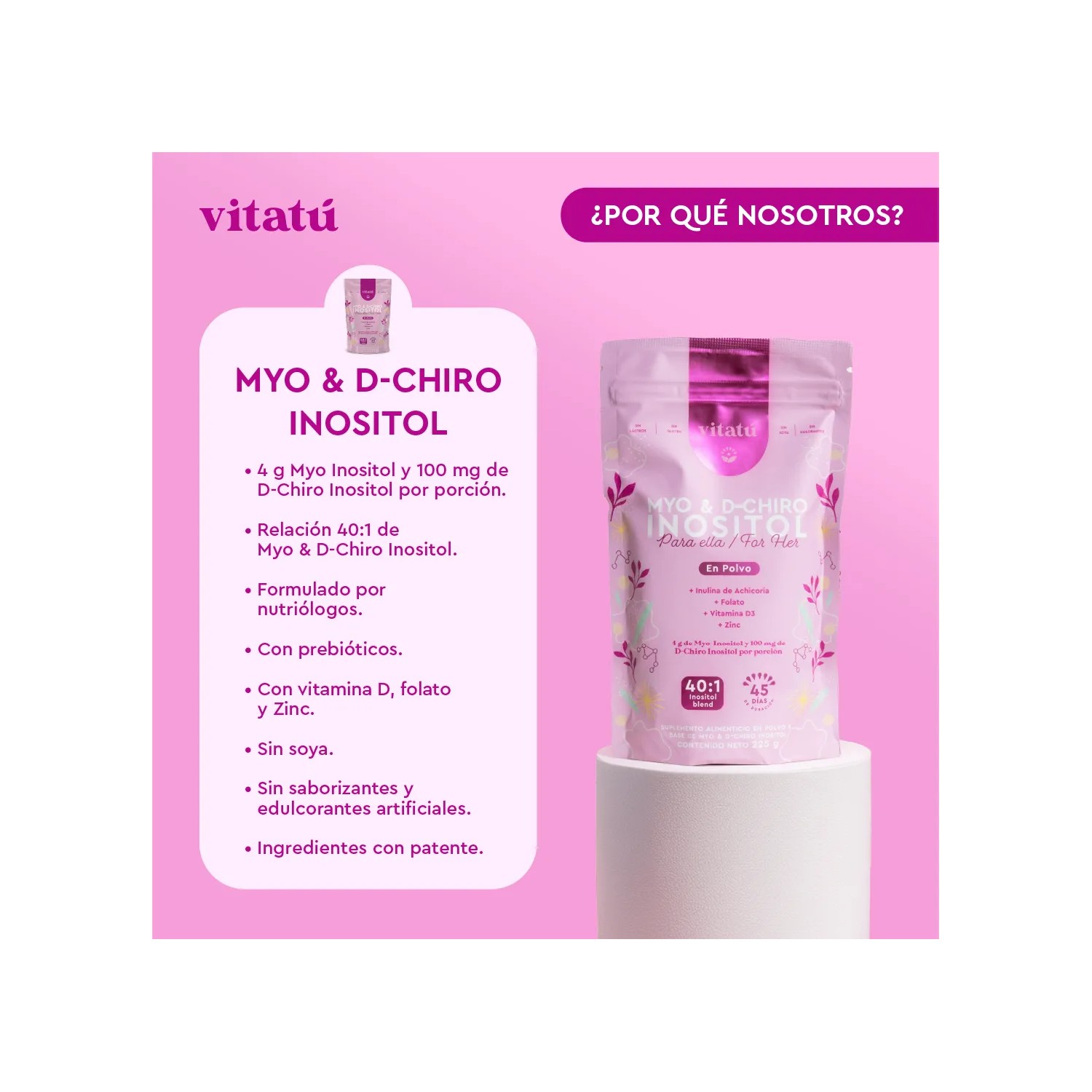 Vitatú Myo Inositol & D-Chiro Inositol 40:1 con Folato Vitamina D3 Zinc ...