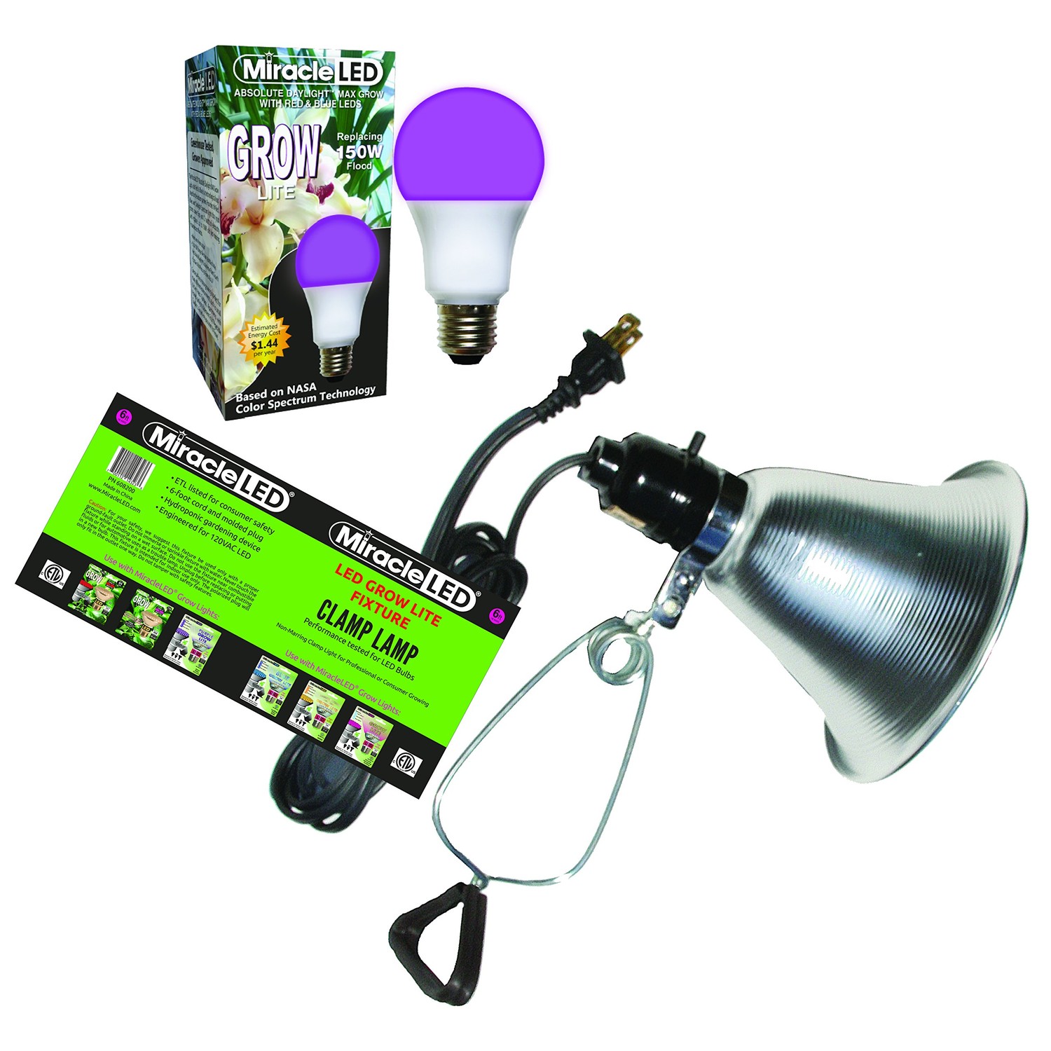 Miracle LED Absolute Daylight MAX Red & Blue LED Grow Lite & Clamp ...