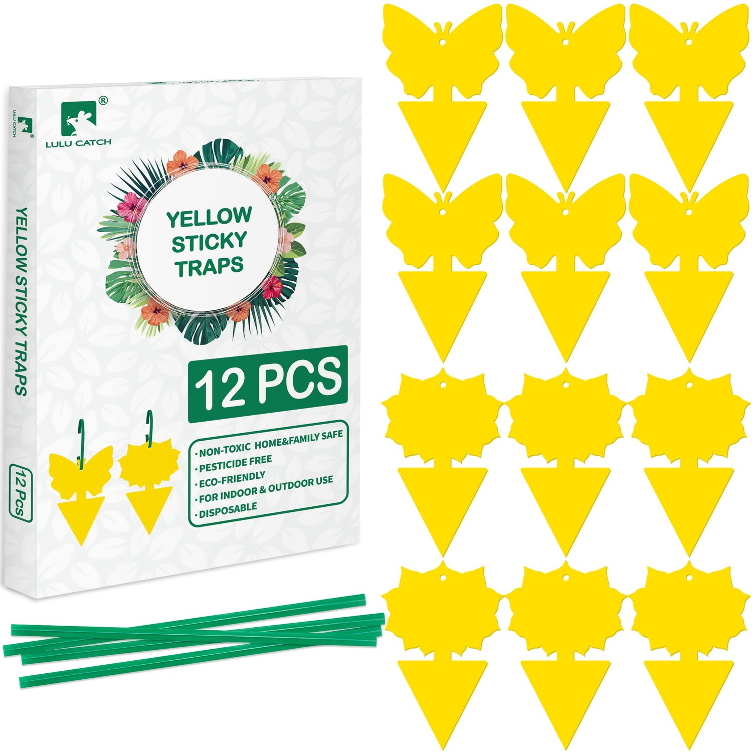 LULUCATCH Fruit Fly Sticky Traps 12 Pcs, Yellow Sticky Trap, Non-Toxic ...