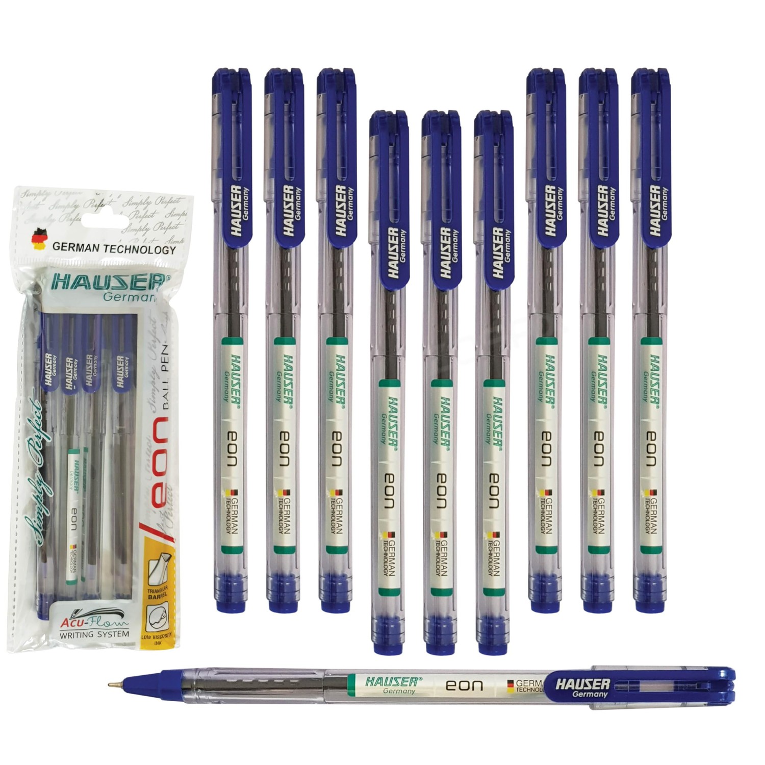 HAUSER Eon 10 x 0.7mm BLUE Smooth Ballpoint Pens Triangular Grip Simply ...