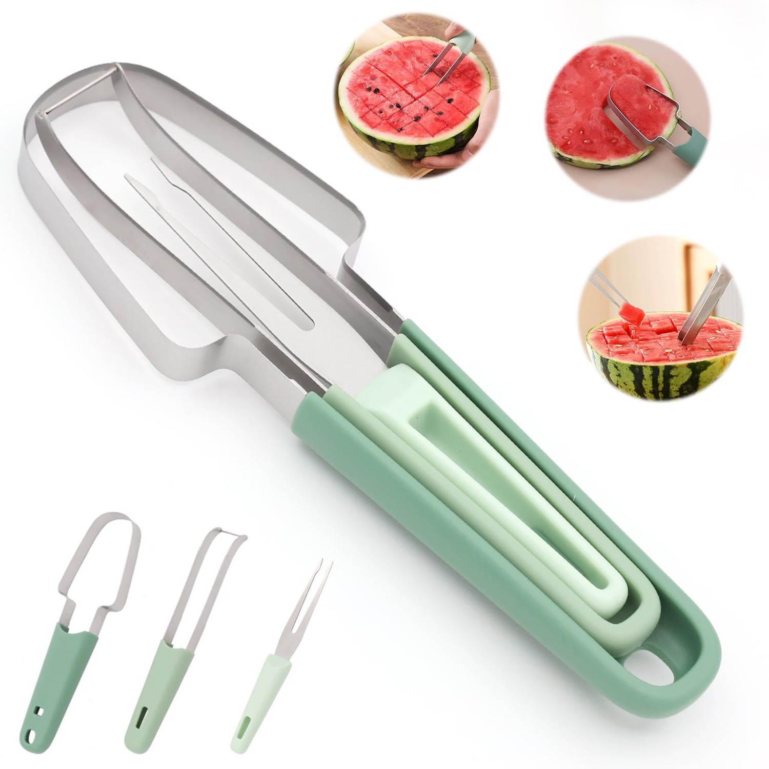 Melon Cutter, 3-in-1 Watermelon Cutter, 2024 Melon Slicer, Stainless ...