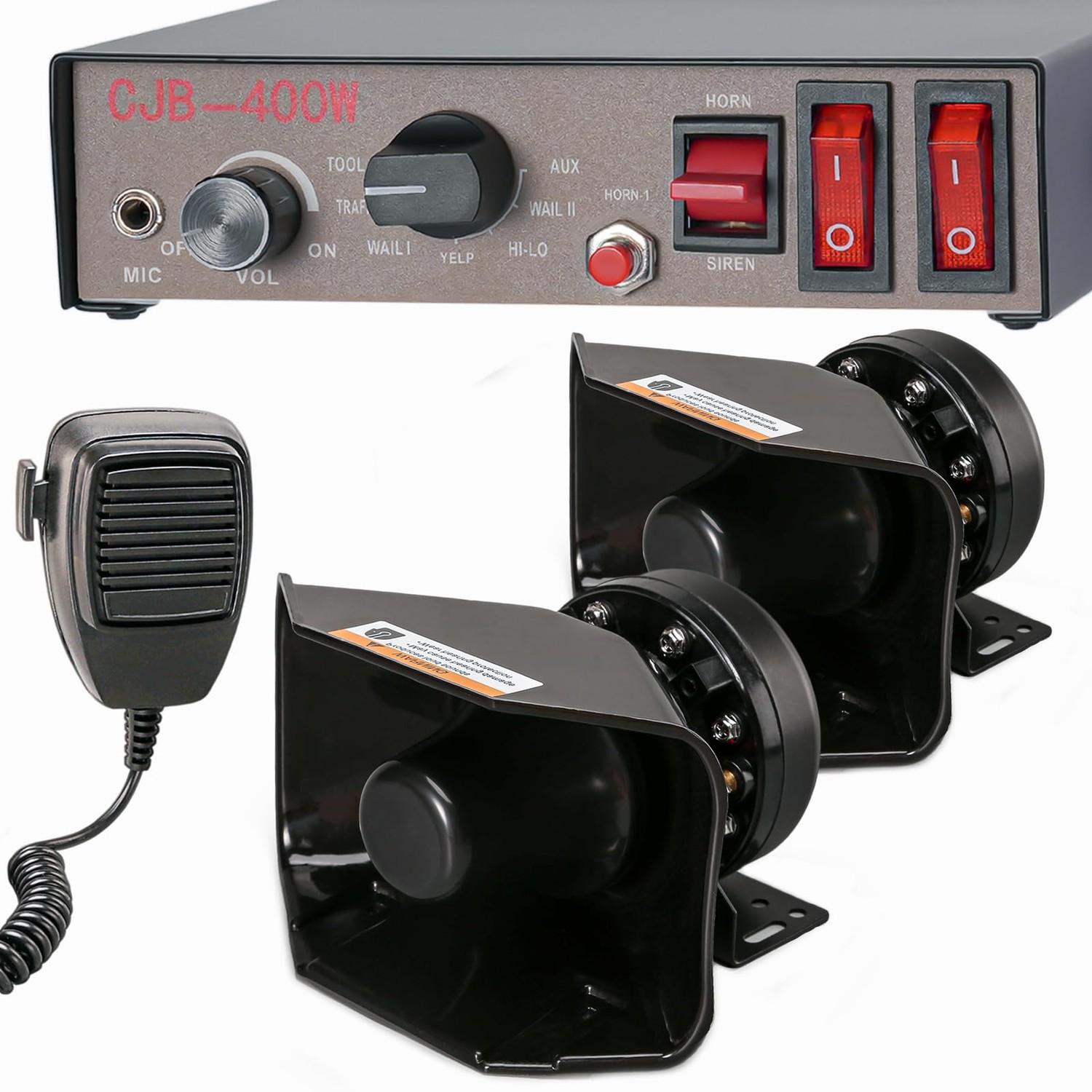 BooYu 12V 400W 9 Tones Police Warning Emergency Siren PA System [180 ...