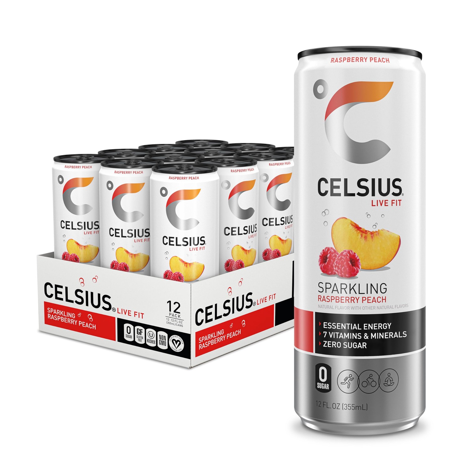 CELSIUS Sparkling Raspberry Peach, Sugar Free Energy Drink, 12 Fl Oz (Pack of 12) - ibspot.com