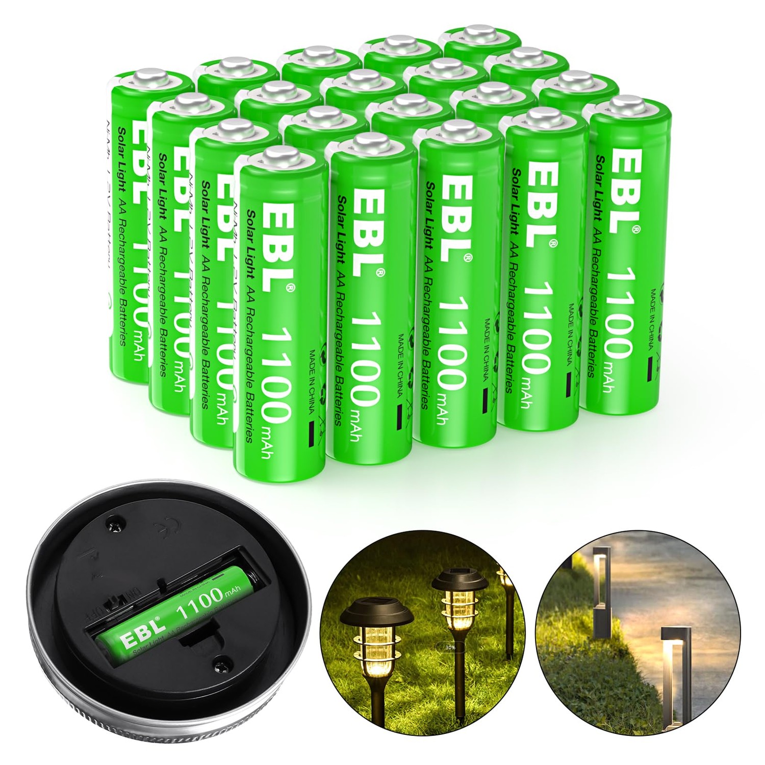 EBL EBL AA Rechargeable Solar Light Batteries 1.2V for Outdoor Garden ...