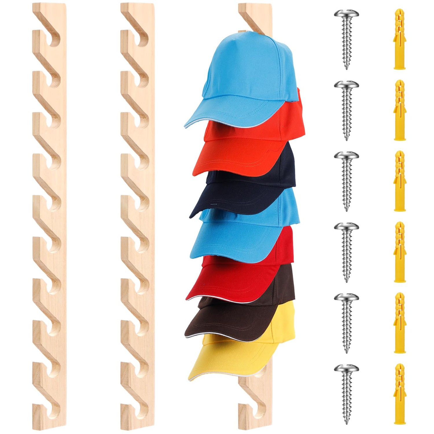 BBTO 3 Pack Wooden Hat Rack for Baseball Cap Wall Mount Hat Racks ...