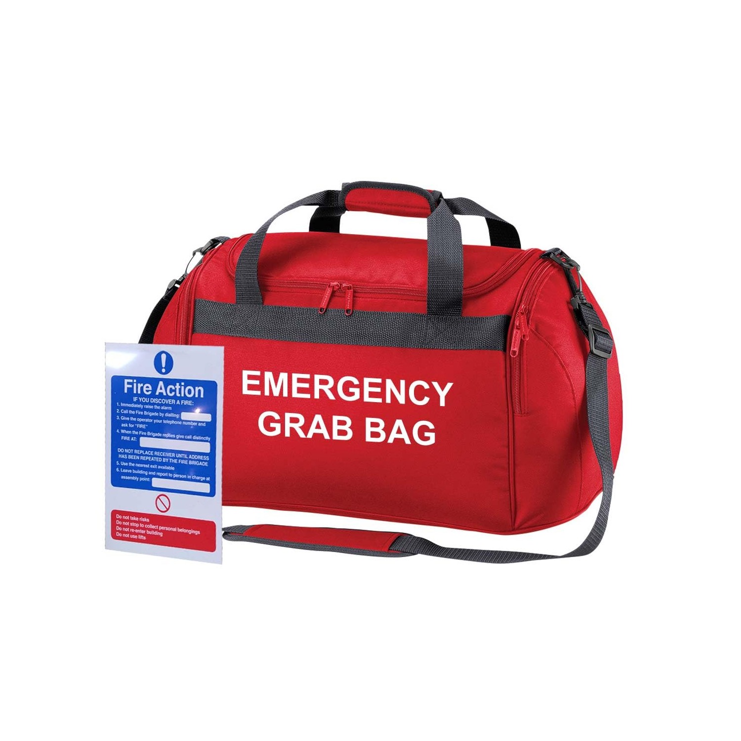 Workwear World Compact Emergency Grab Bag & Fire Action Safety Sign Set ...
