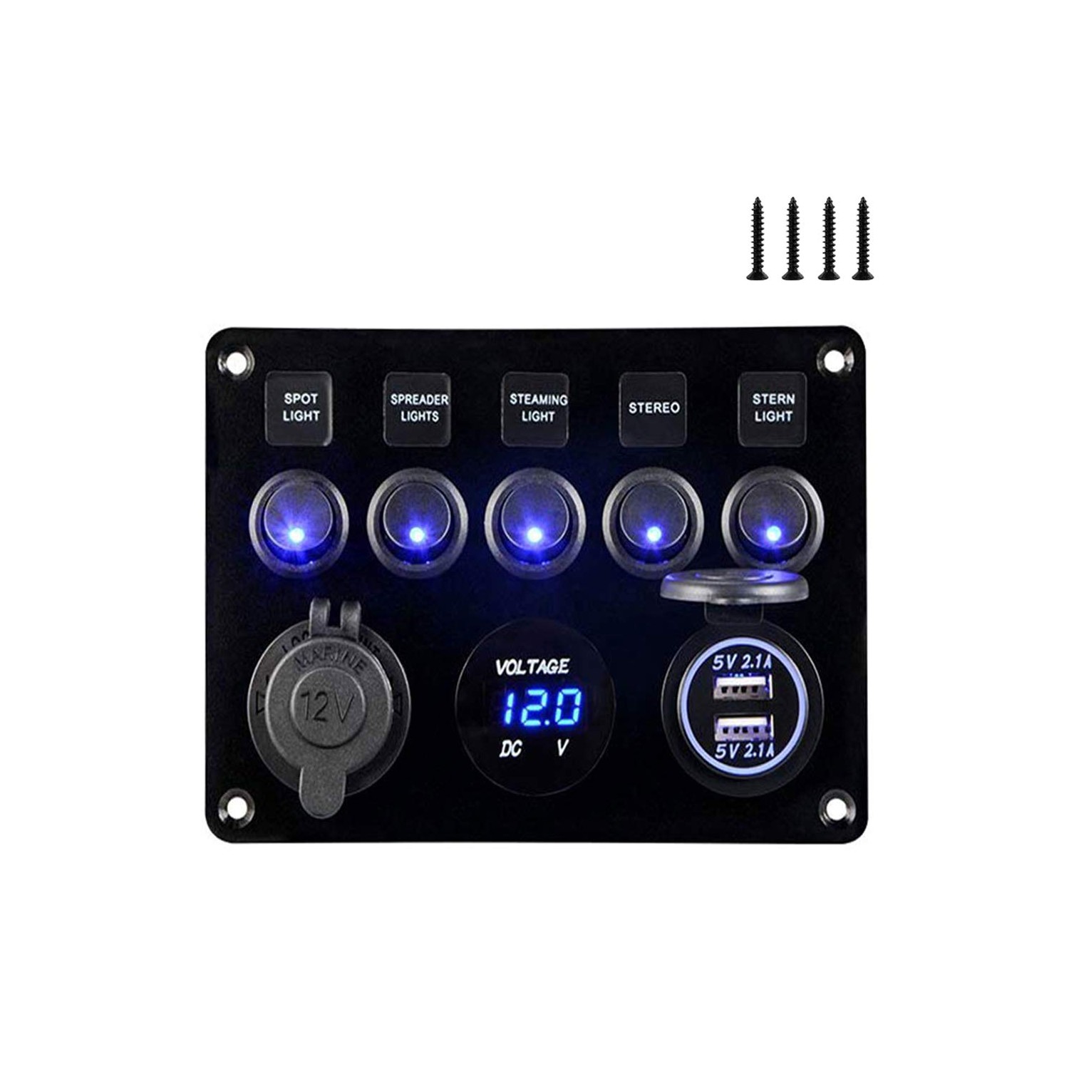5 Gang Marine Boat Rocker Switch Panel, Waterproof Boat Toggle Switches ...