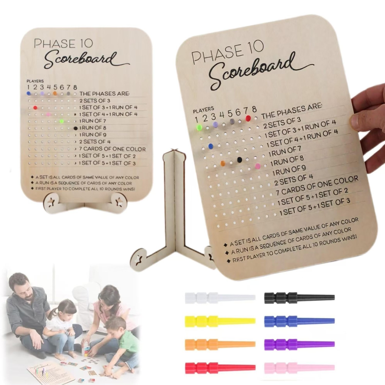 2 Packs Phase 10 Score Board, 2025 New Wooden Phase 10 Scoreboard with ...