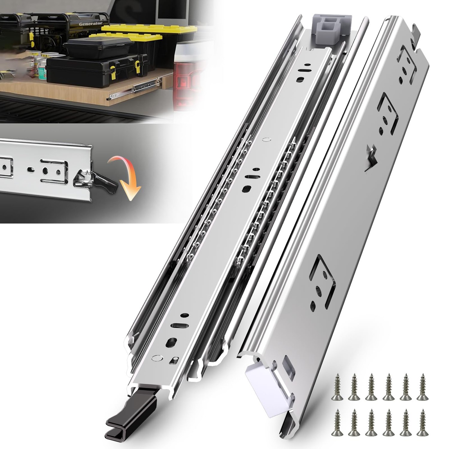 TP-LAIE 1 Pair 16 inch Heavy Duty Drawer Slides with Lock, Full ...