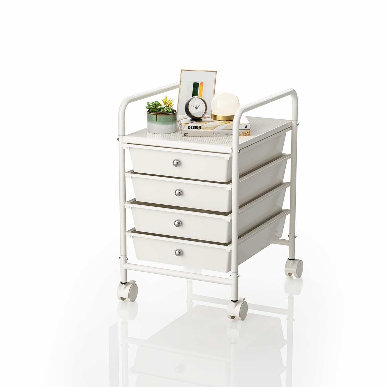 4-Tier Utility Cart with 4 Drawers, Rolling Utility Cart with 2 ...