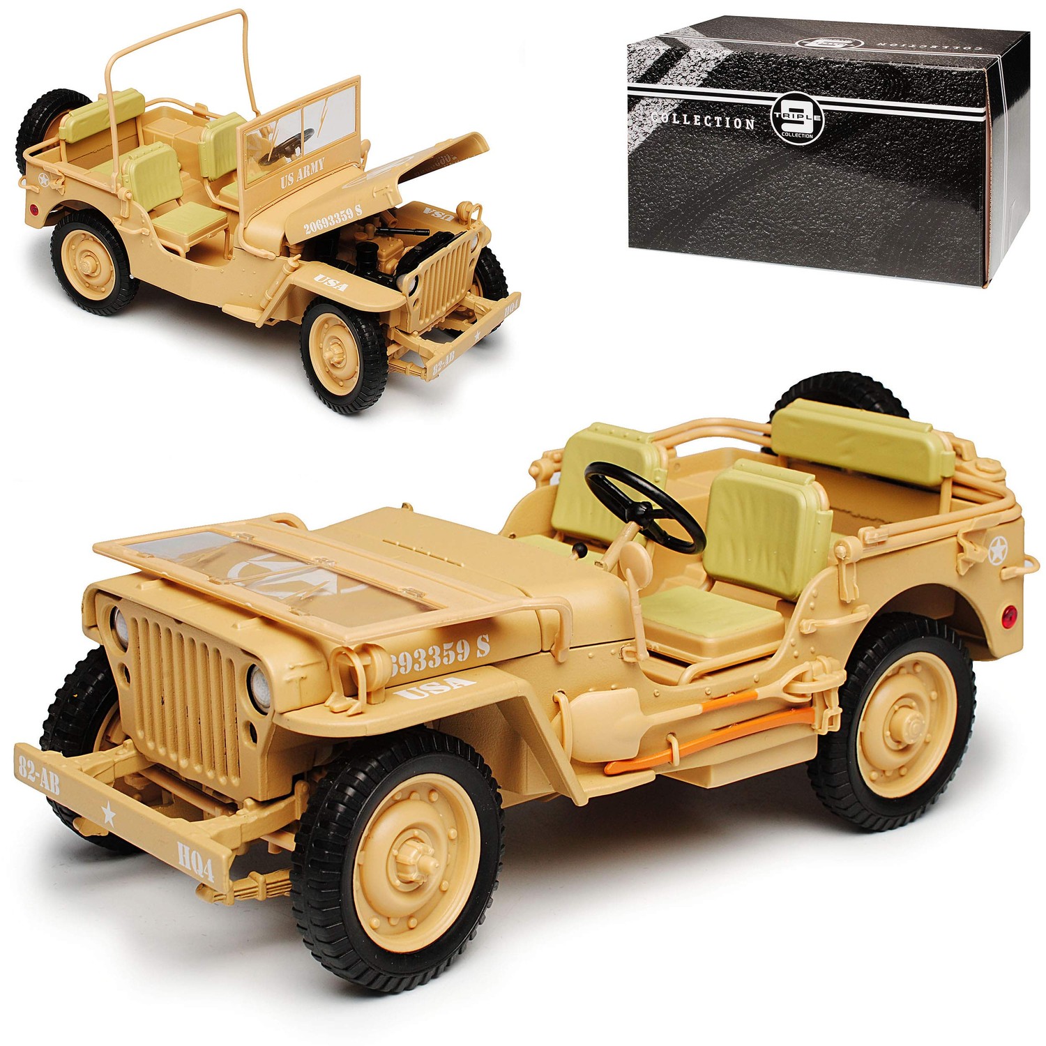 1/4 TON Army Truck Beige Jeep Willys USA Army World War II Triple 9 1/ ...