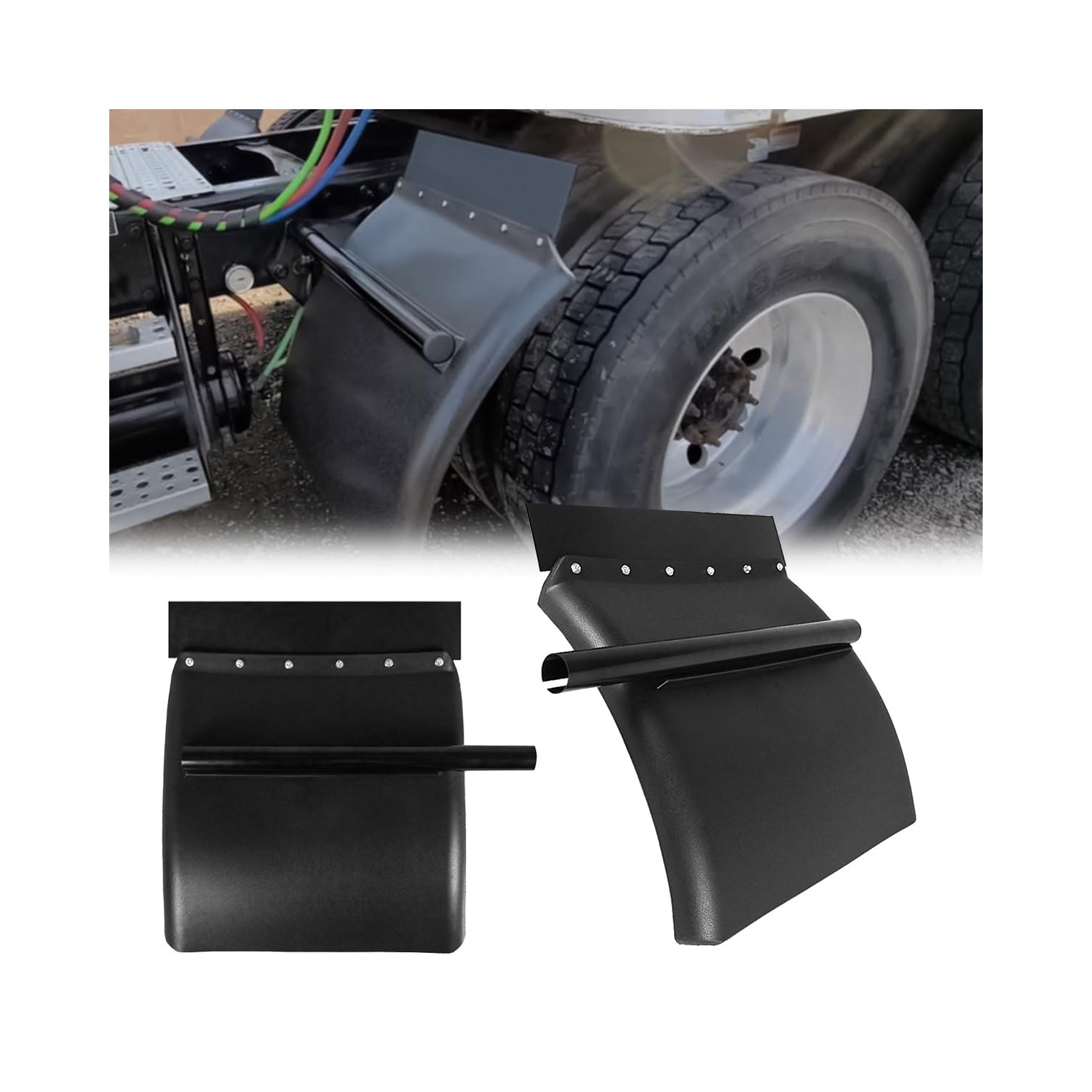 High Soar 24" x 24" Quarter Fenders Kit Set for Semi Truck Black Poly ...