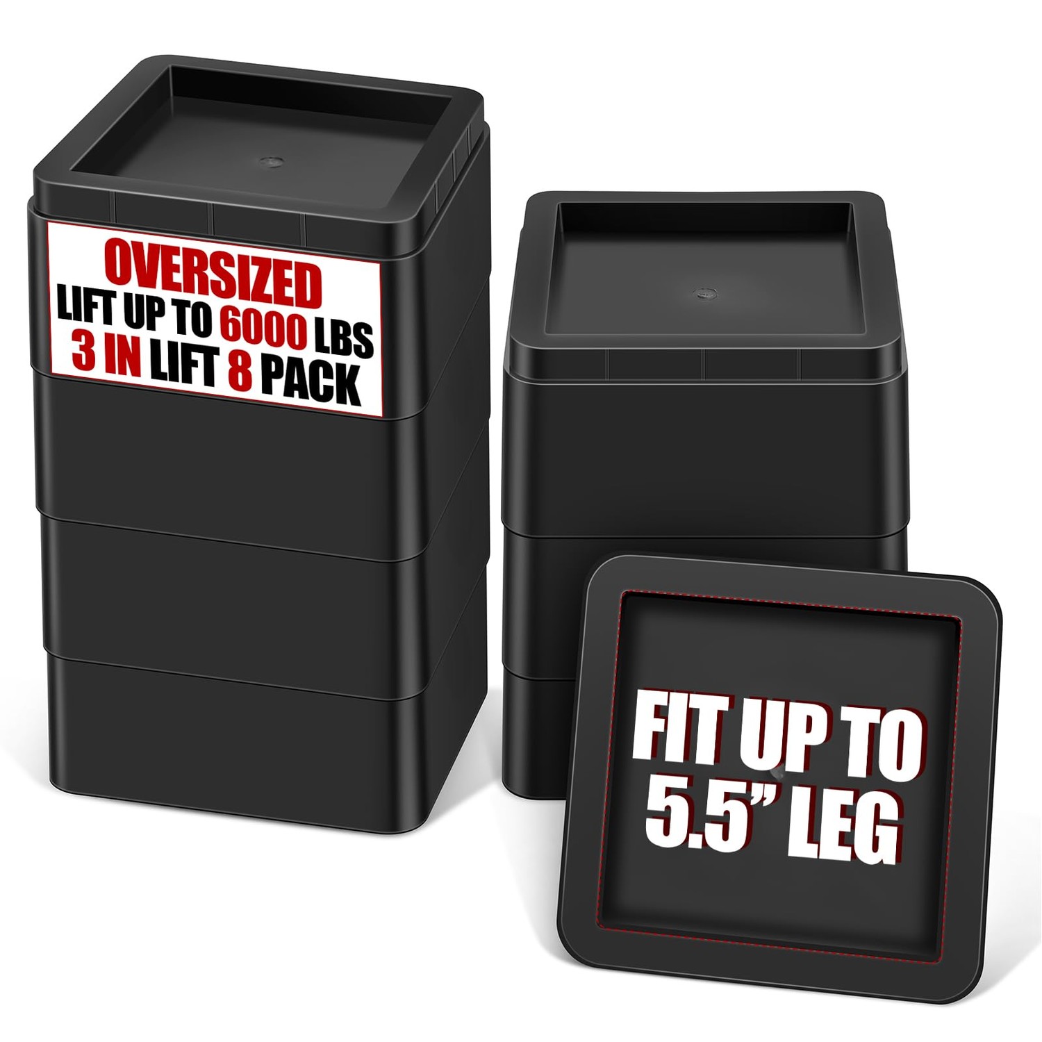 3 Inch Bed Risers - Oversized Furniture Risers Fit Up to 5.5" Legs ...