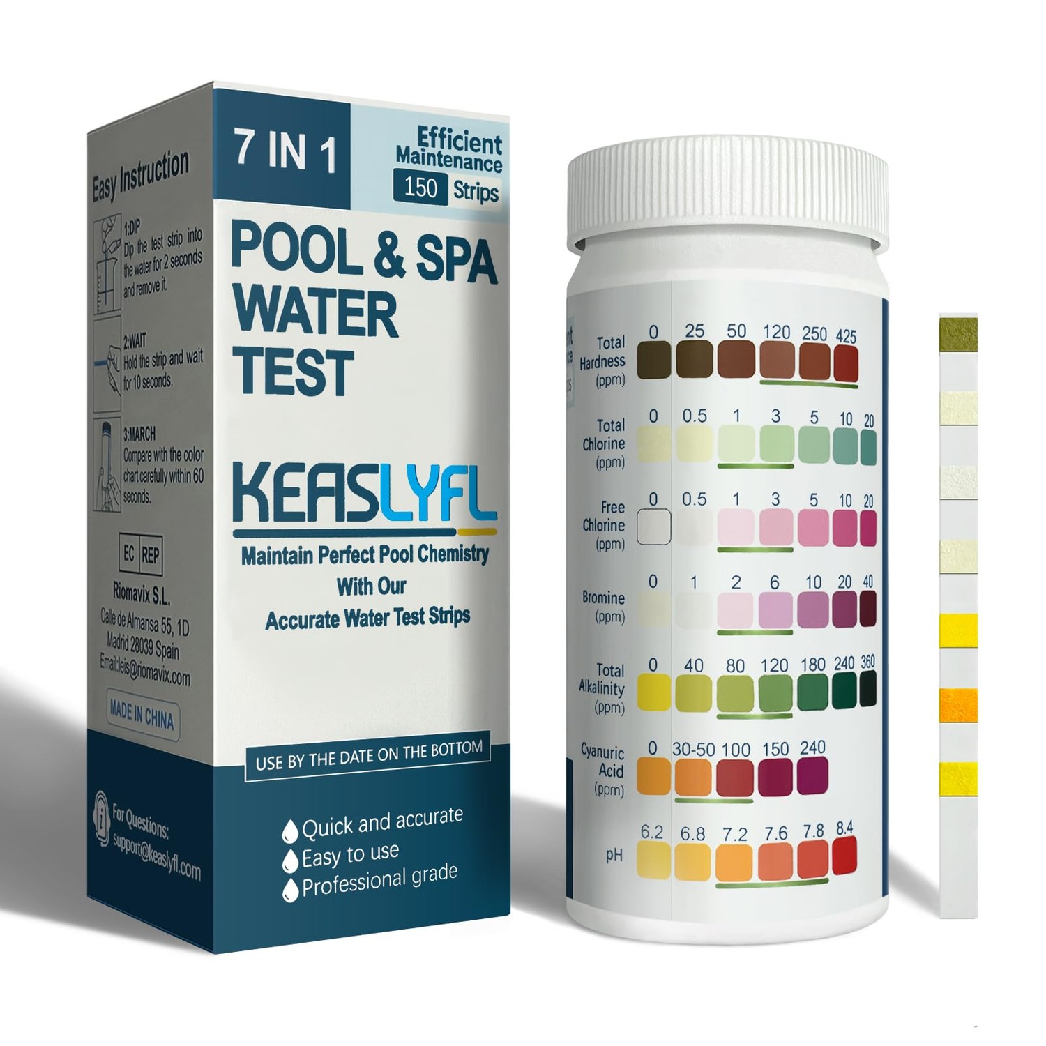7 Way Pool Test Strips, 150 Fast and Accurate Pool and Spa Test Strips ...