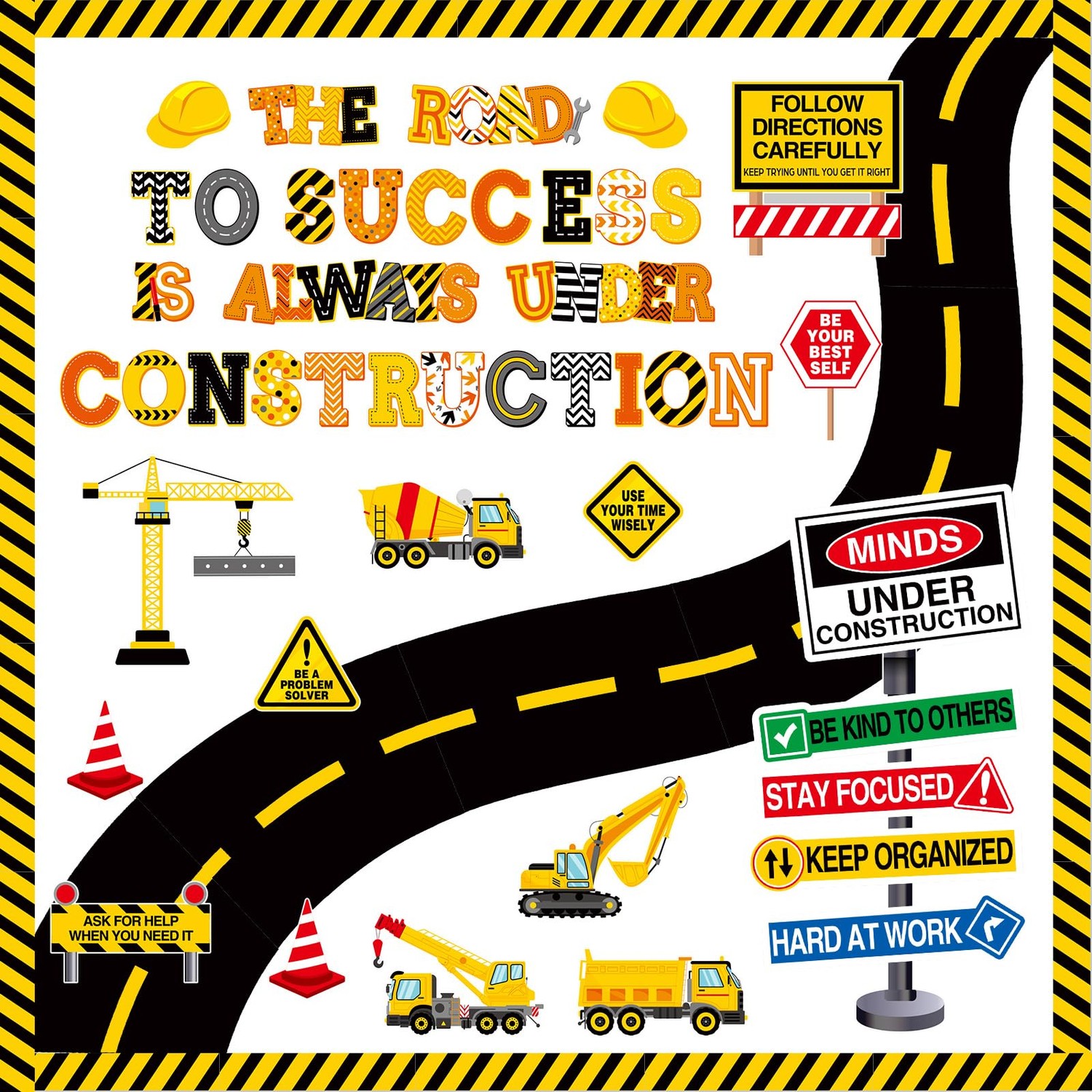 Honoson 71 Pcs Construction Bulletin Board Decorations Road to Success ...
