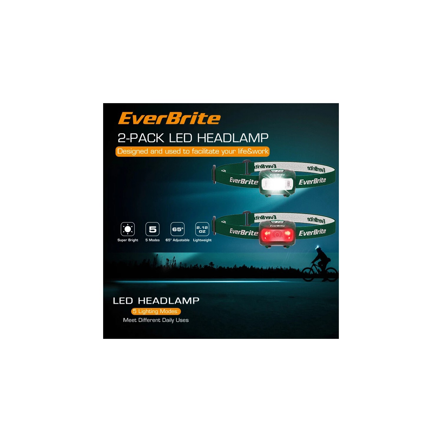 EverBrite Headlamp 2 Pack Kids Headlamp with Red Light and Memory ...