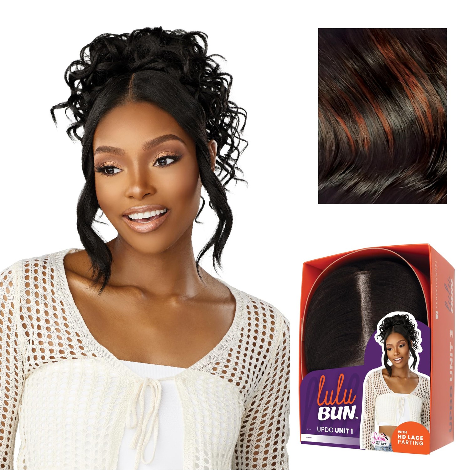Sensationnel Lulu bun updo hairextensions - unit 1 synthetic 3x3.5 hd lace parting quick and ...