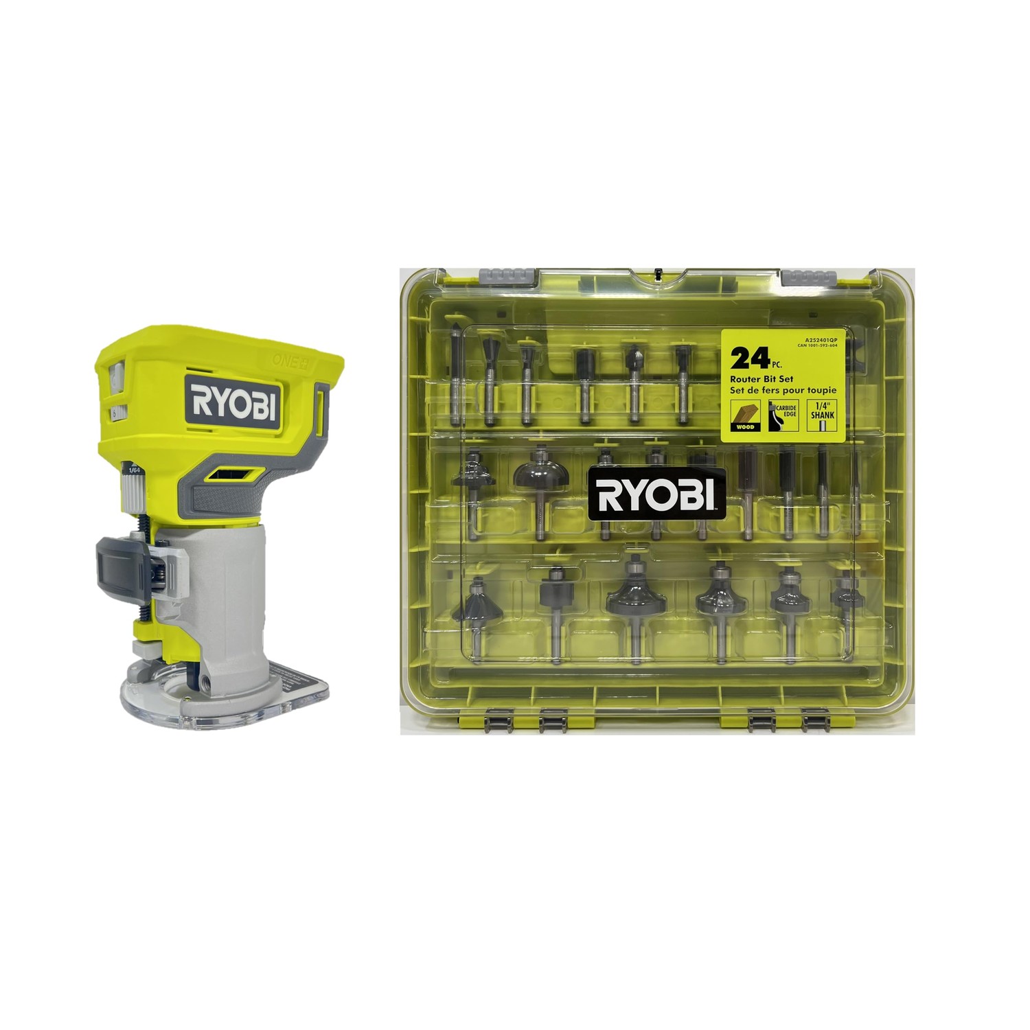 RYOBI ONE+ 18V Cordless Compact Fixed Base Router with 24-Piece Router ...