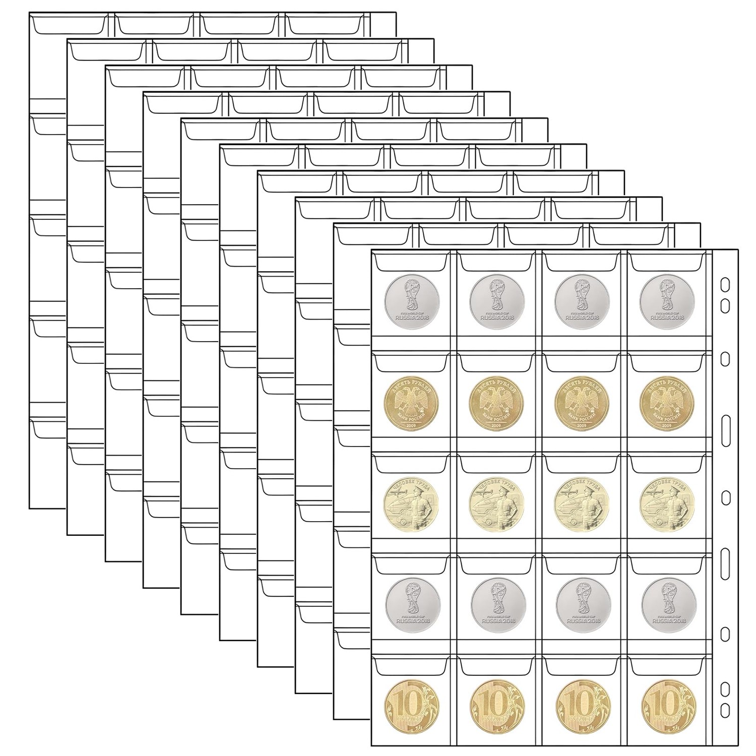 Vueinrg 10 Sheets Coin Album Coin Pocket Side with Standard 9-Hole 20 ...