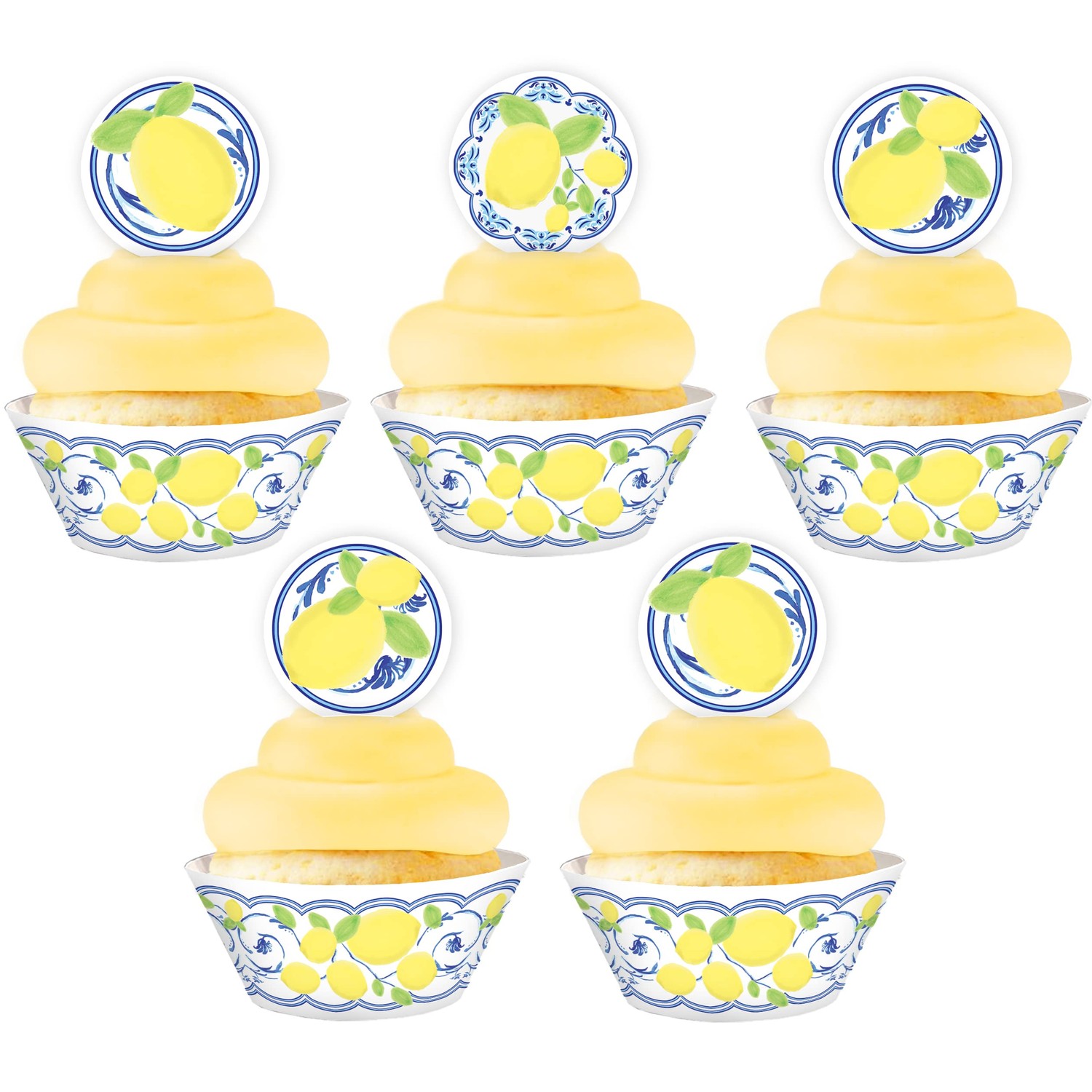 Capri Lemon Cupcake Toppers and Wrappers - 40th 50th 60th Birthday ...
