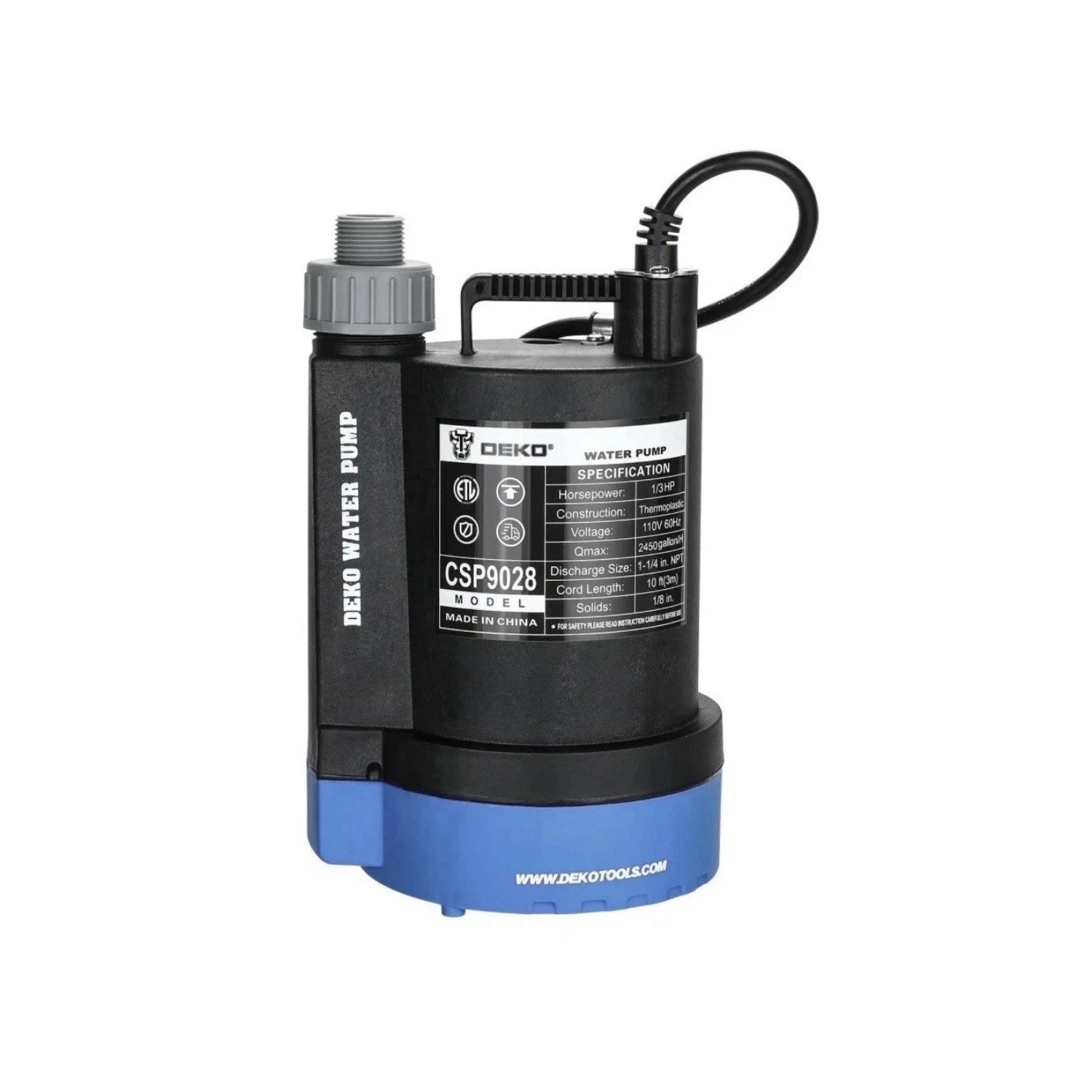 DEKO PRO 1/3HP 2450 GPH Electric Water Pump Utility Sump Pump Model ...